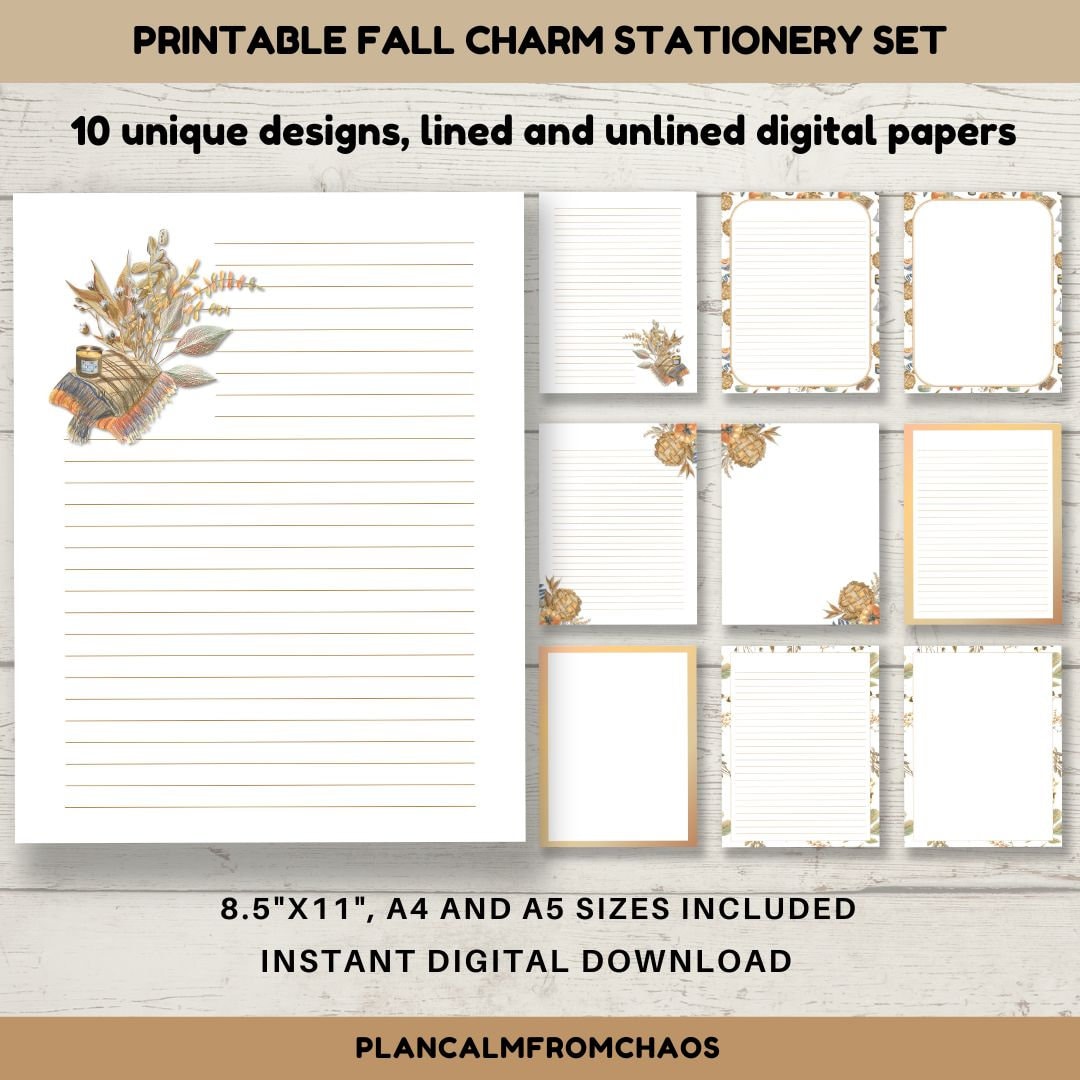 Printable Charming Fall Stationery, DIGITAL DOWNLOAD, Printable Writing ...