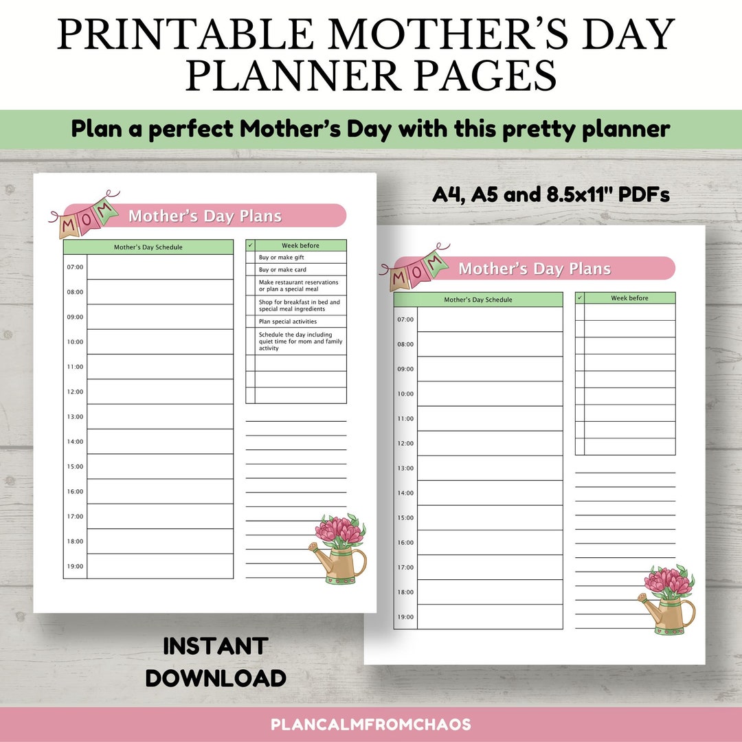 Printable Mother's Day Planner Page. DIGITAL DOWNLOAD Plan a Perfect ...