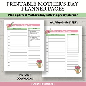 Printable Mother's Day Planner Page. DIGITAL DOWNLOAD Plan a Perfect ...