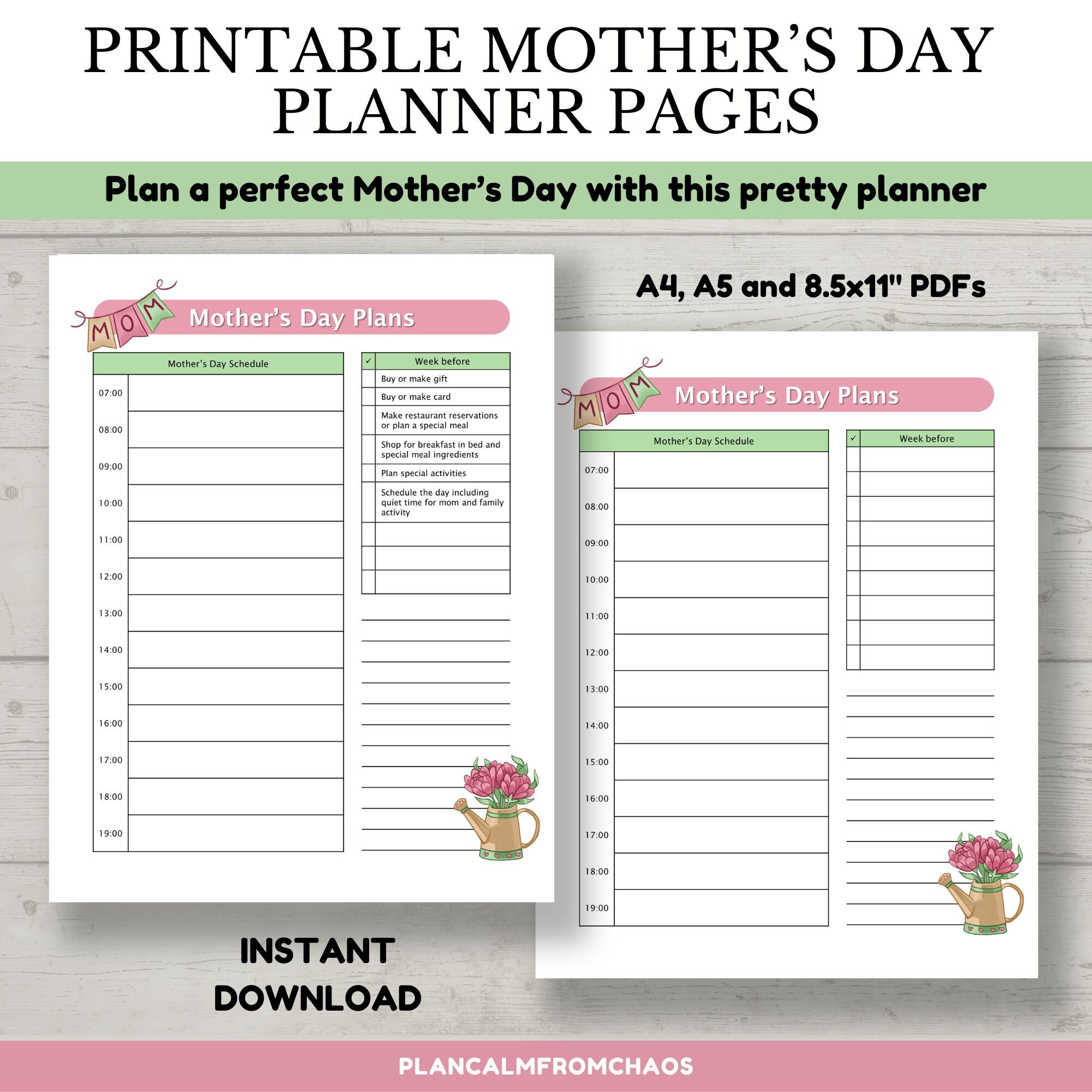 Printable Mother's Day Planner Page. DIGITAL DOWNLOAD Plan a Perfect ...