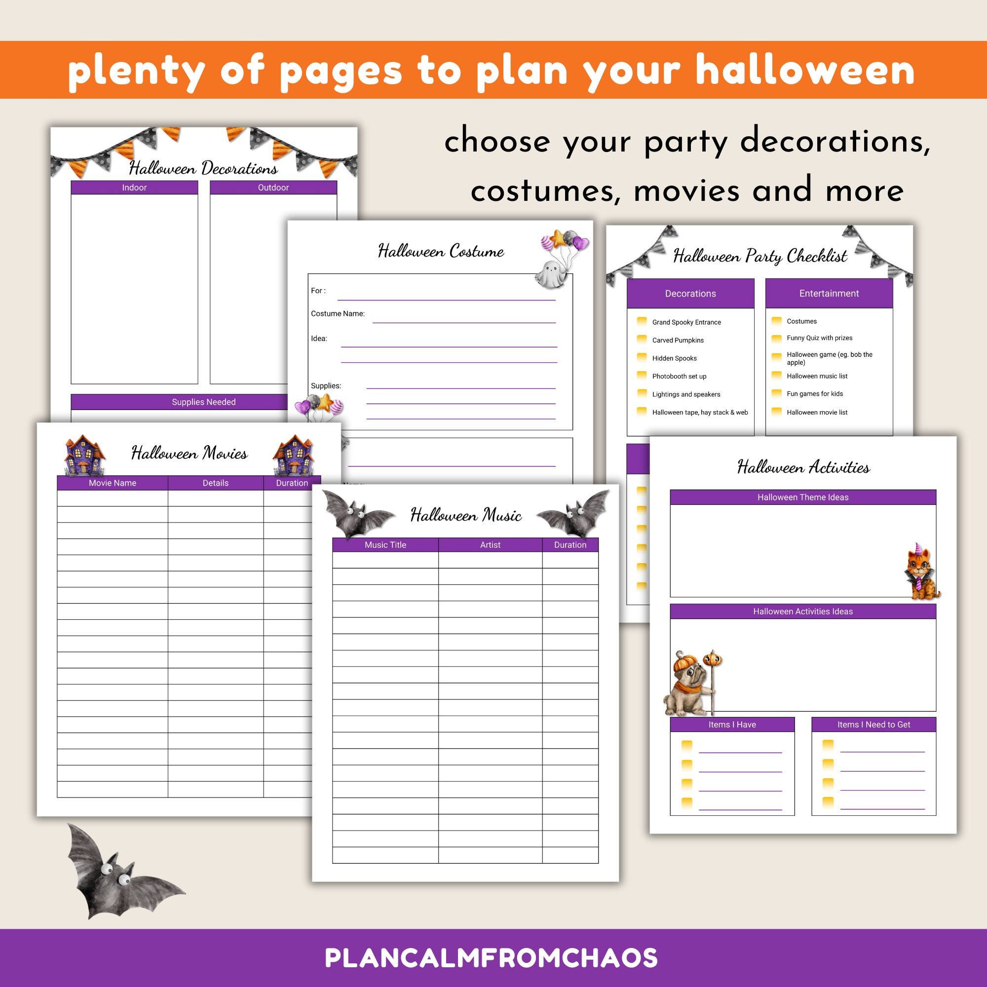 Halloween Planner Printable, DIGITAL DOWNLOAD, 31 Pages Halloween Party ...