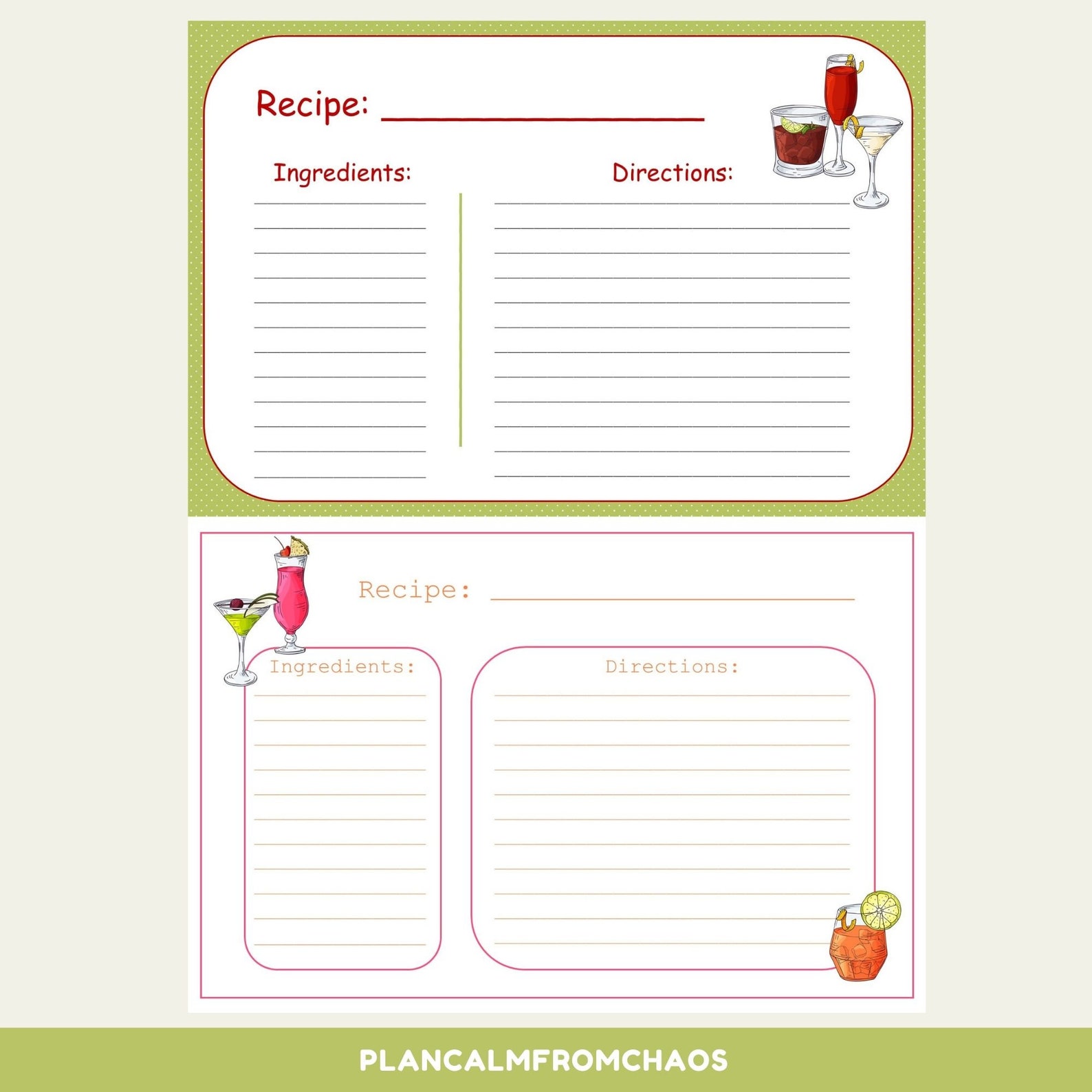 Printable Cocktail Recipe Cards, Digital Download, 6x4, 4 Cocktail ...