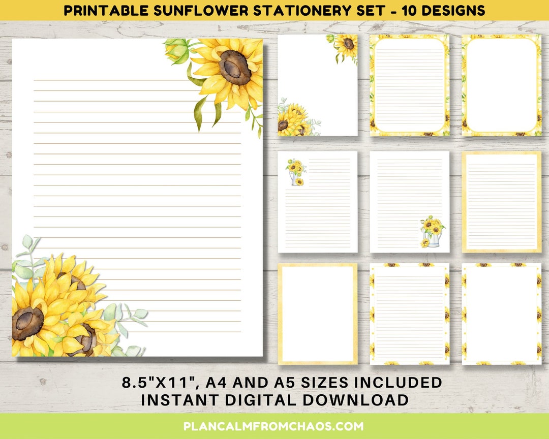 Printable Sunflower Stationery DIGITAL DOWNLOAD Printable - Etsy