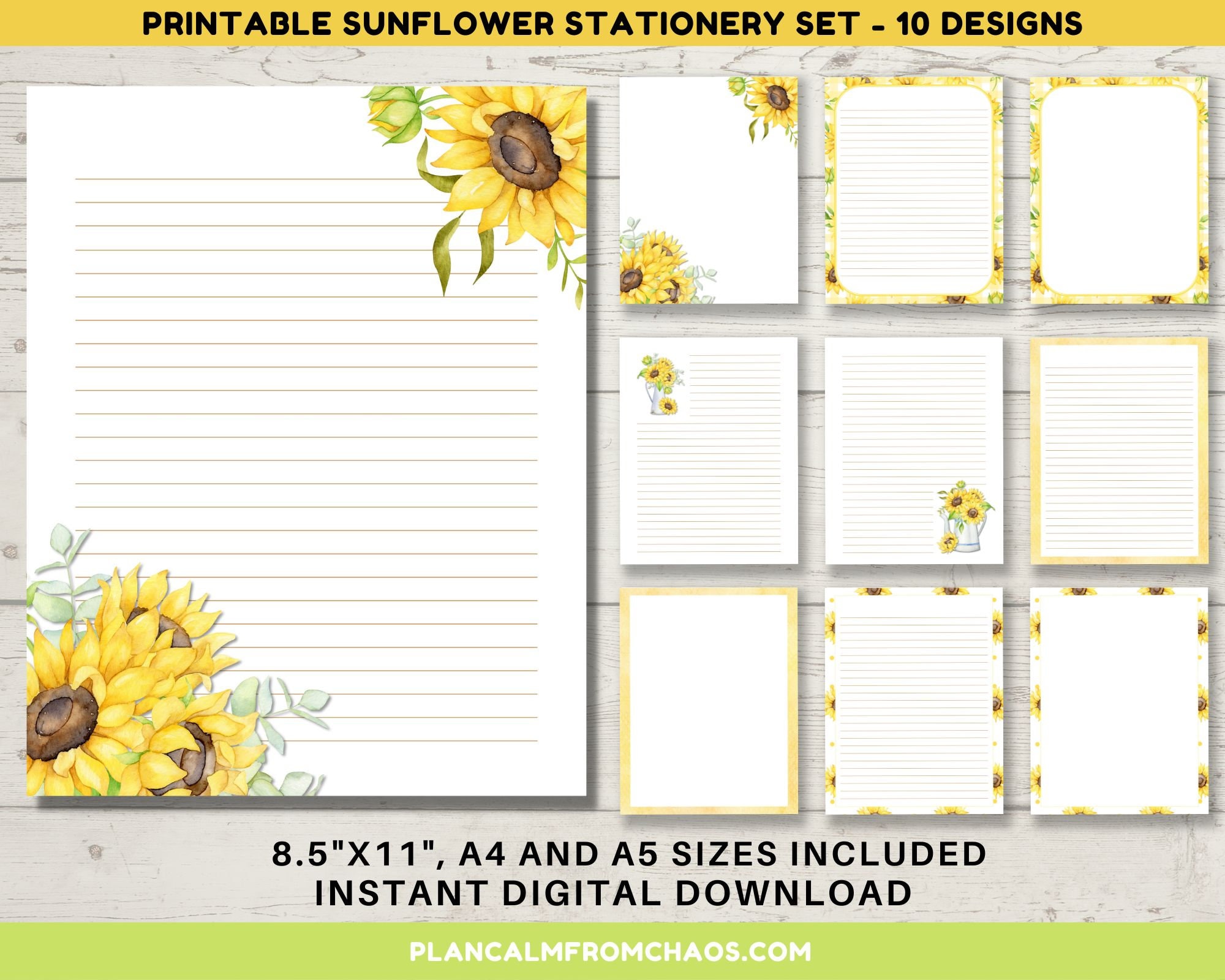Printable Sunflower Stationery DIGITAL DOWNLOAD Printable - Etsy