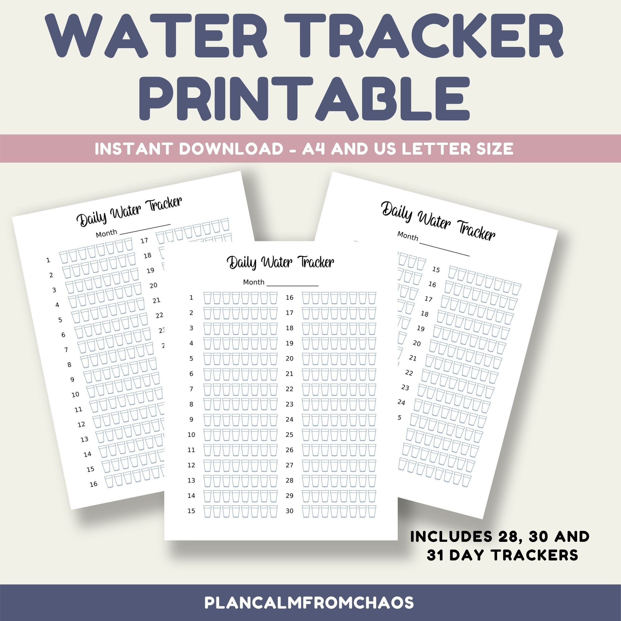 Daily water tracker printable. DIGITAL DOWNLOAD. 28 30 and 31 | Etsy