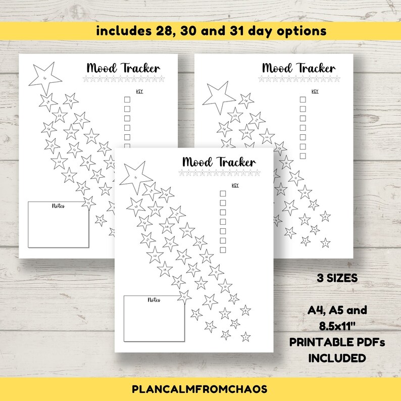 Star Mood Tracker Printable Pages. 28 30 and 31 Day Mood Tracker Pdfs ...