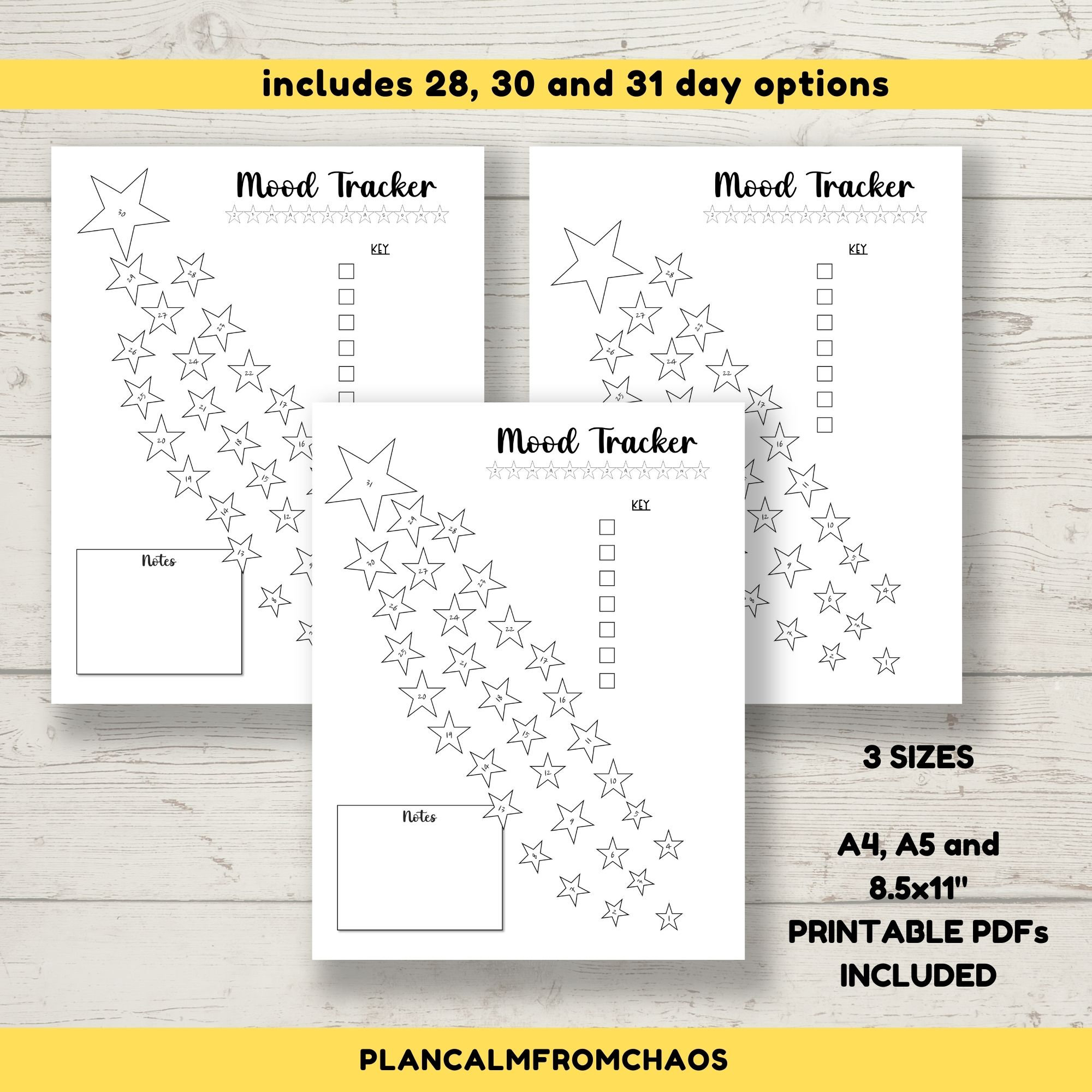 Star Mood Tracker Printable Pages. 28 30 and 31 Day Mood Tracker Pdfs ...