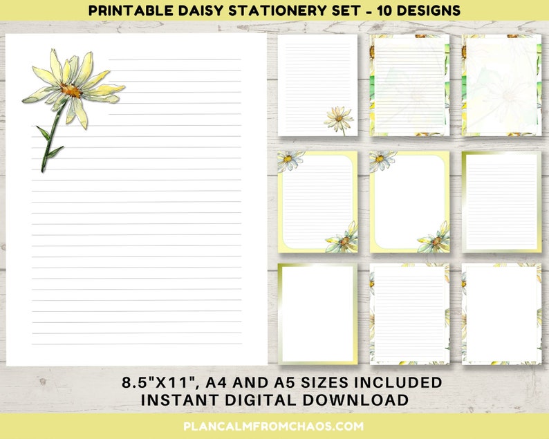 Daisy Printable Stationery DIGITAL DOWNLOAD Printable - Etsy
