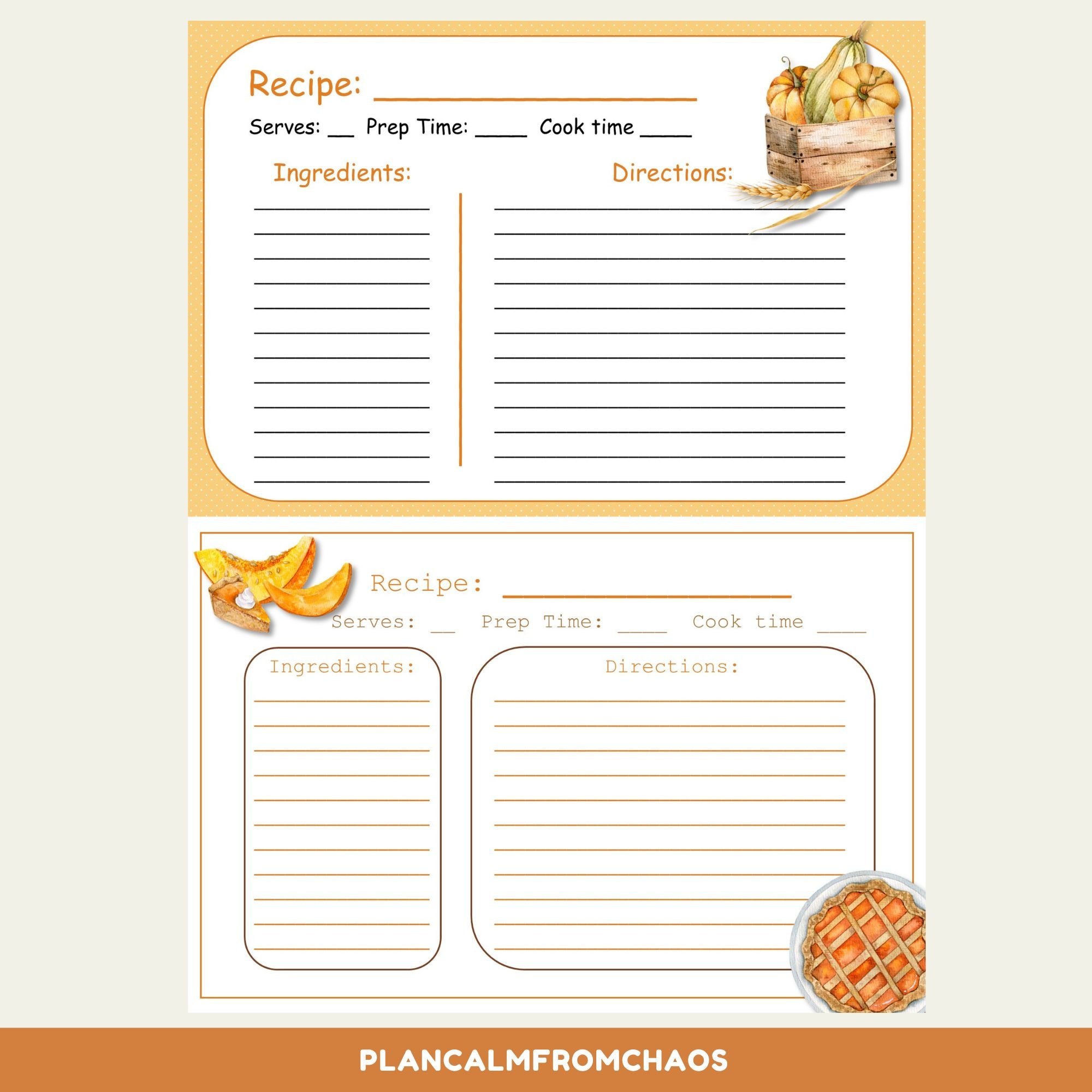 Printable Thanksgiving Recipe Cards, Digital Download, 6x4, 4 ...