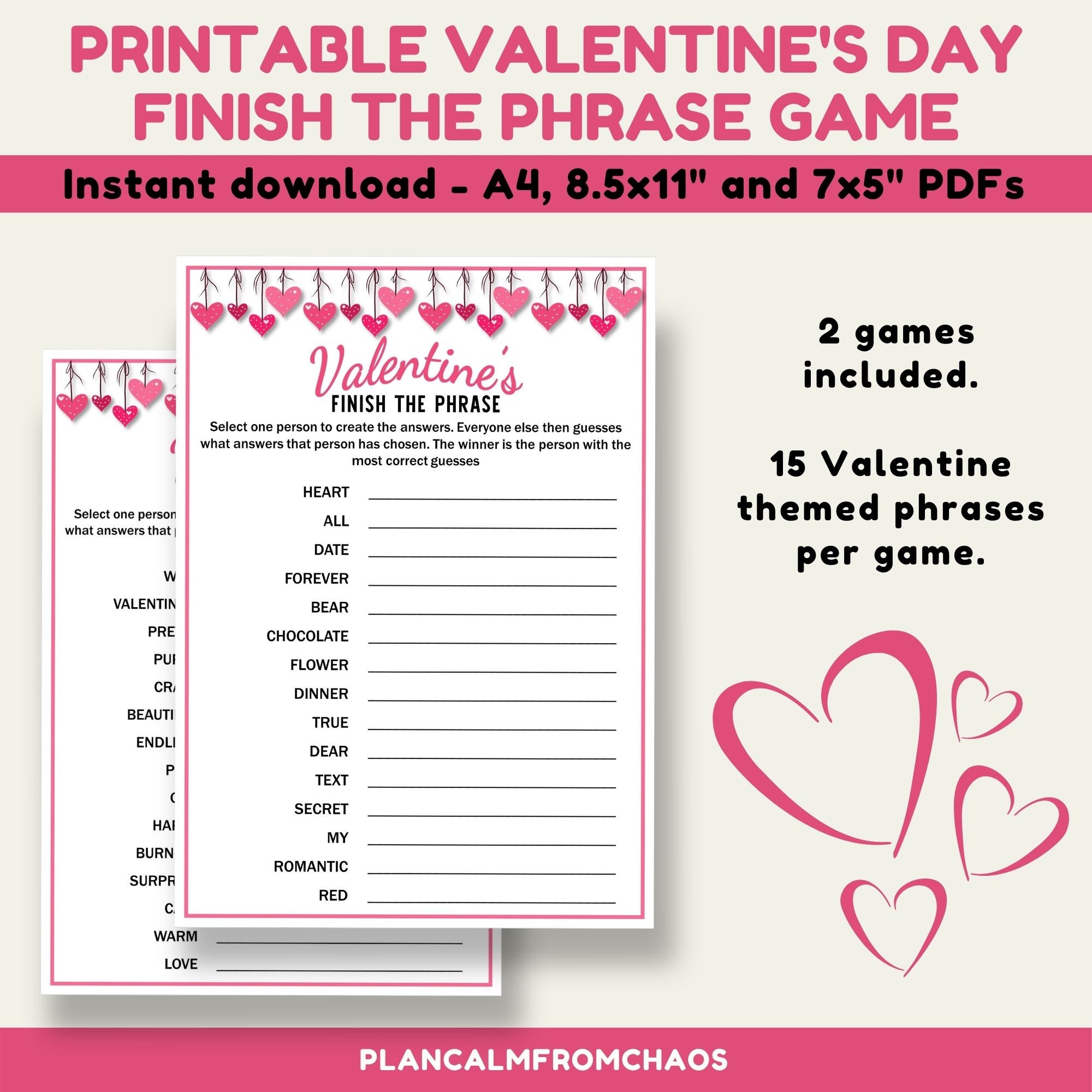 Valentines Day Printable Games, Finish the Phrase, DIGITAL DOWNLOAD ...