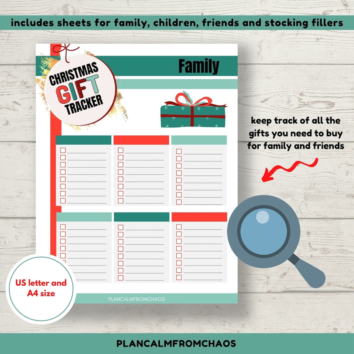 Printable Christmas Gift Tracker, DIGITAL DOWNLOAD, Printable Planner ...