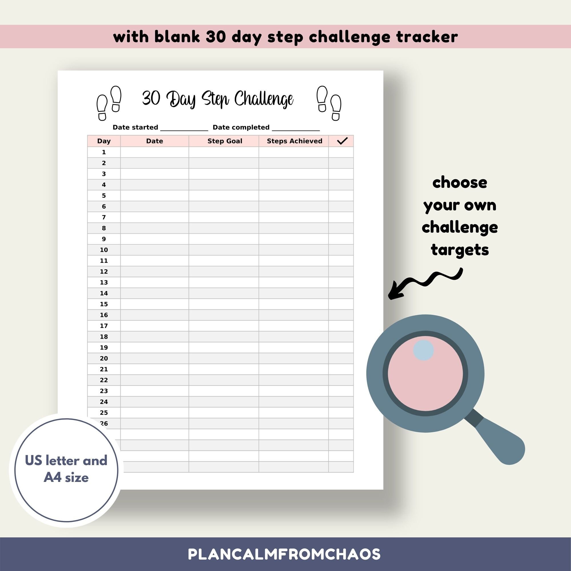 30 Day Challenge Step Tracker Printables. DIGITAL DOWNLOAD. - Etsy ...