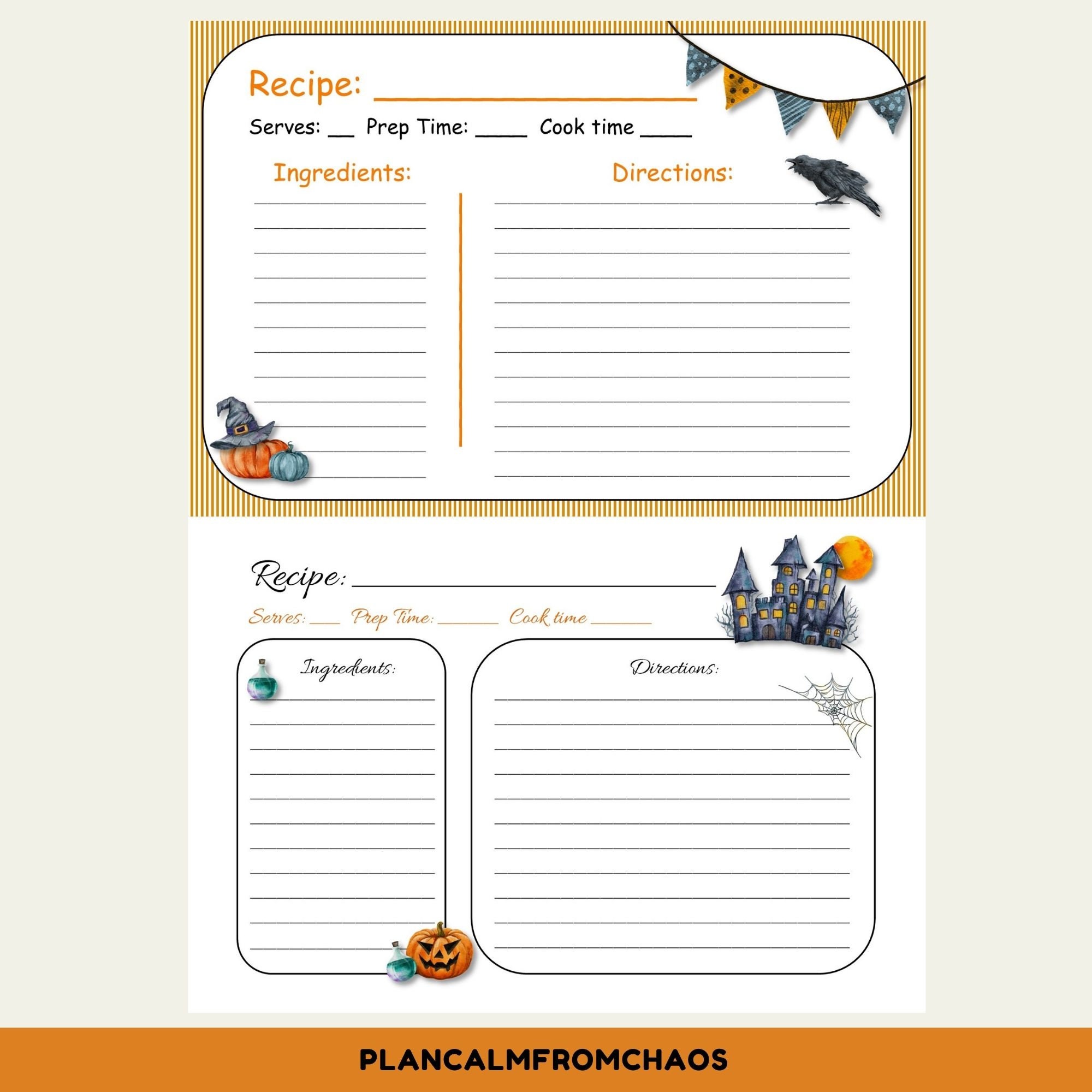 Printable Halloween Recipe Cards, DIGITAL DOWNLOAD, 6x4, 4 Spooky ...