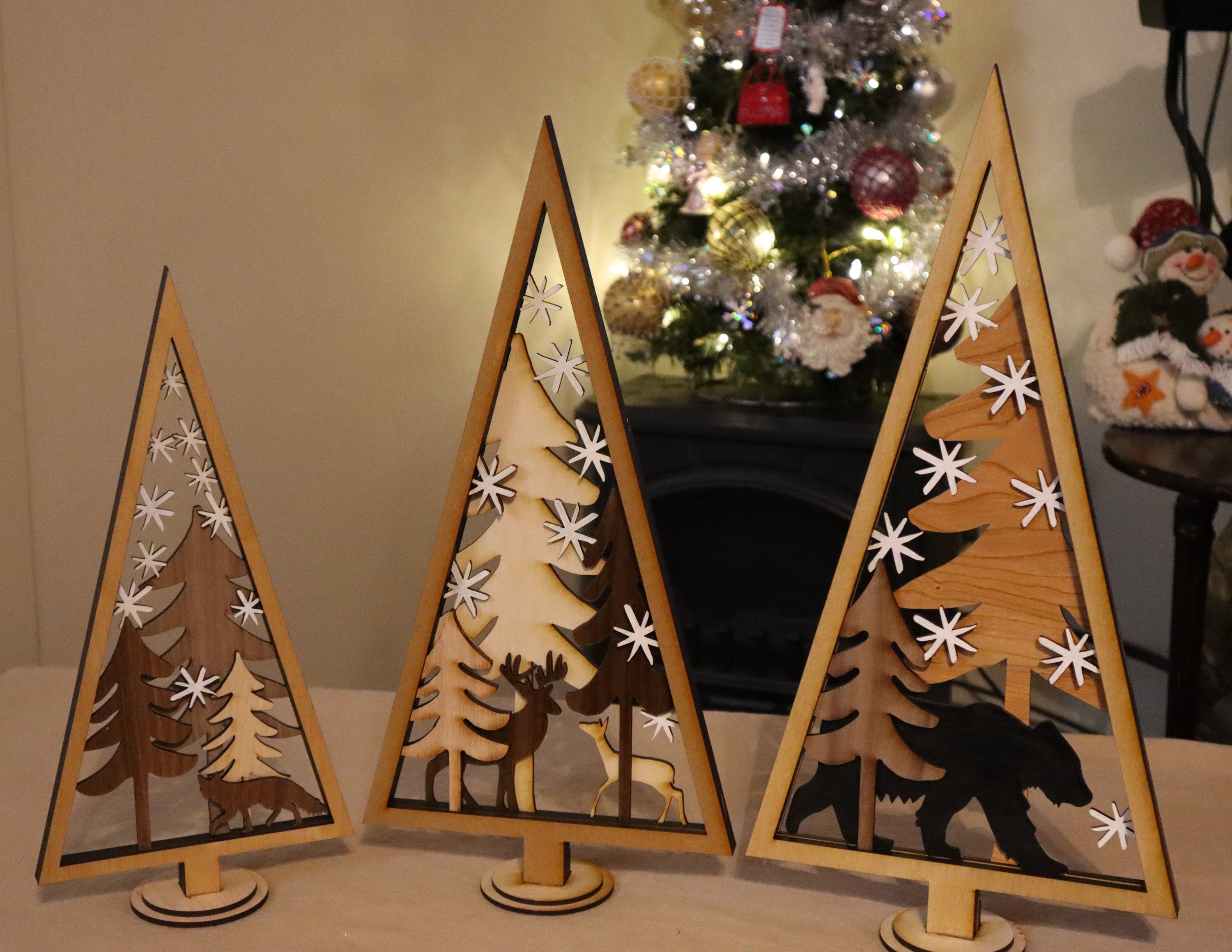 Set of 3 Multi Layered Wood Trees - Etsy UK