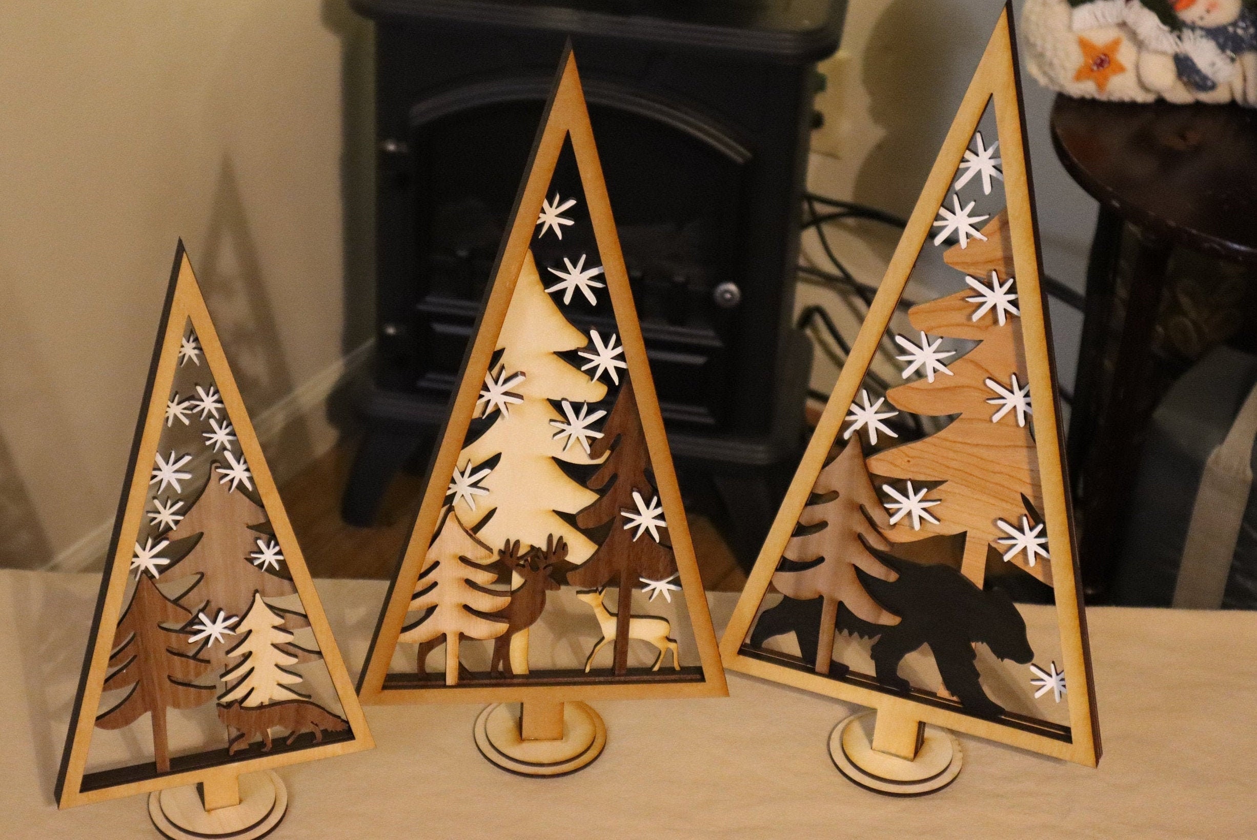 Set of 3 Multi Layered Wood Trees - Etsy UK
