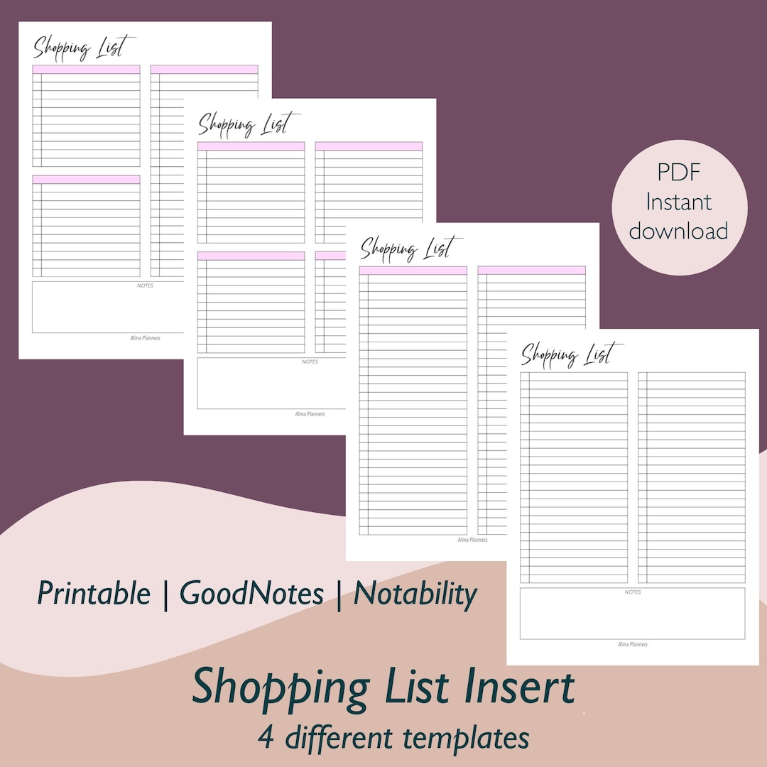 Digital Shopping List | Shopping List for Goodnotes Notability ...