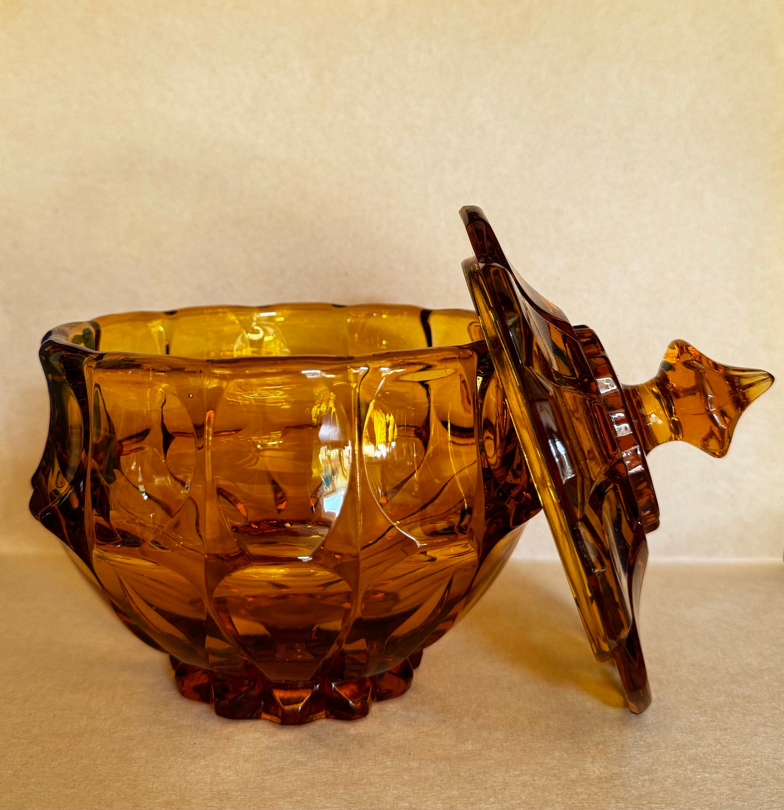 Vintage Fenton Amber Glass Valencia Lidded Candy Dish. - Etsy