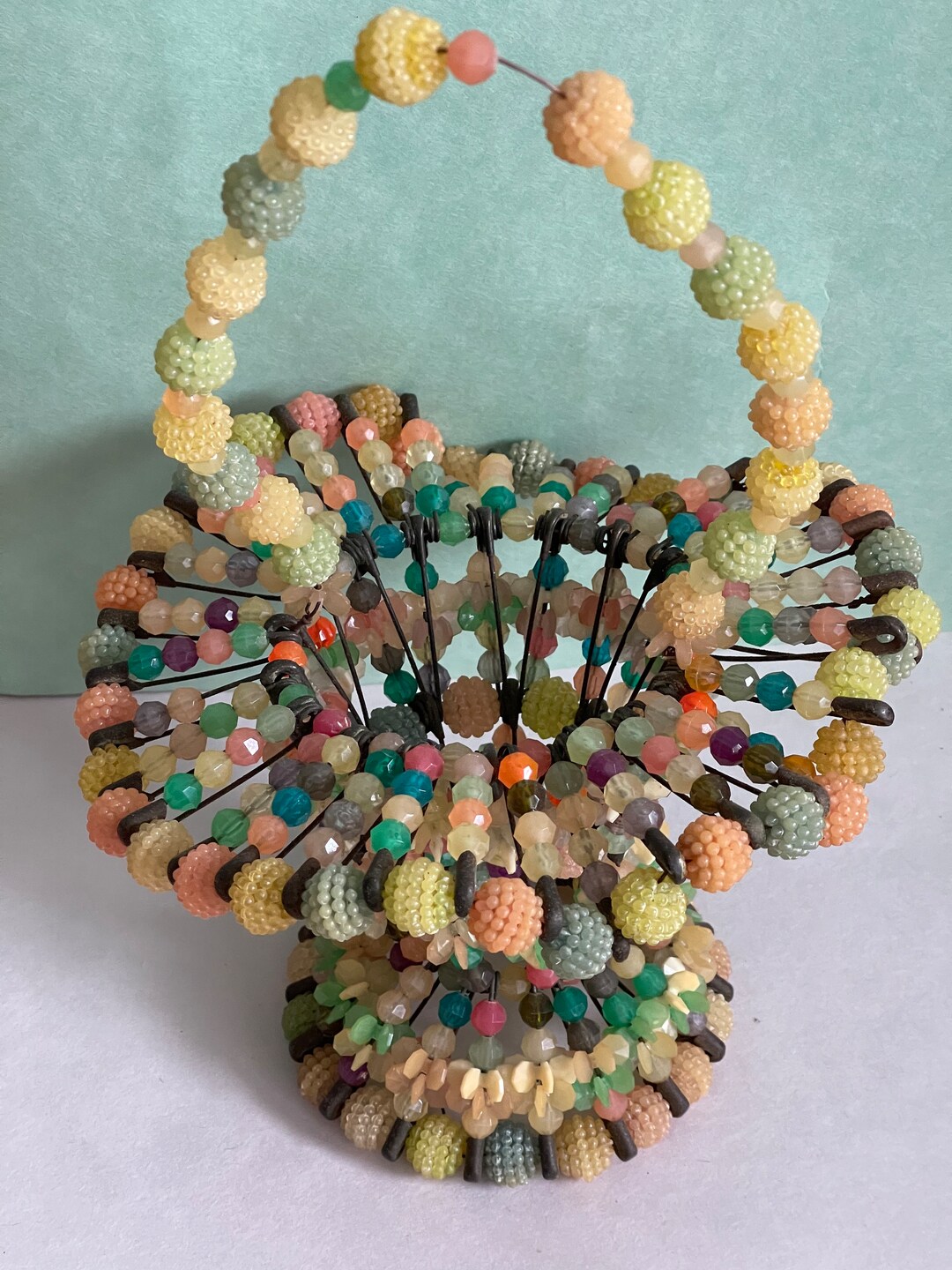 Wonderful Vintage Pastel Bead & Safety Pin Basket - Etsy