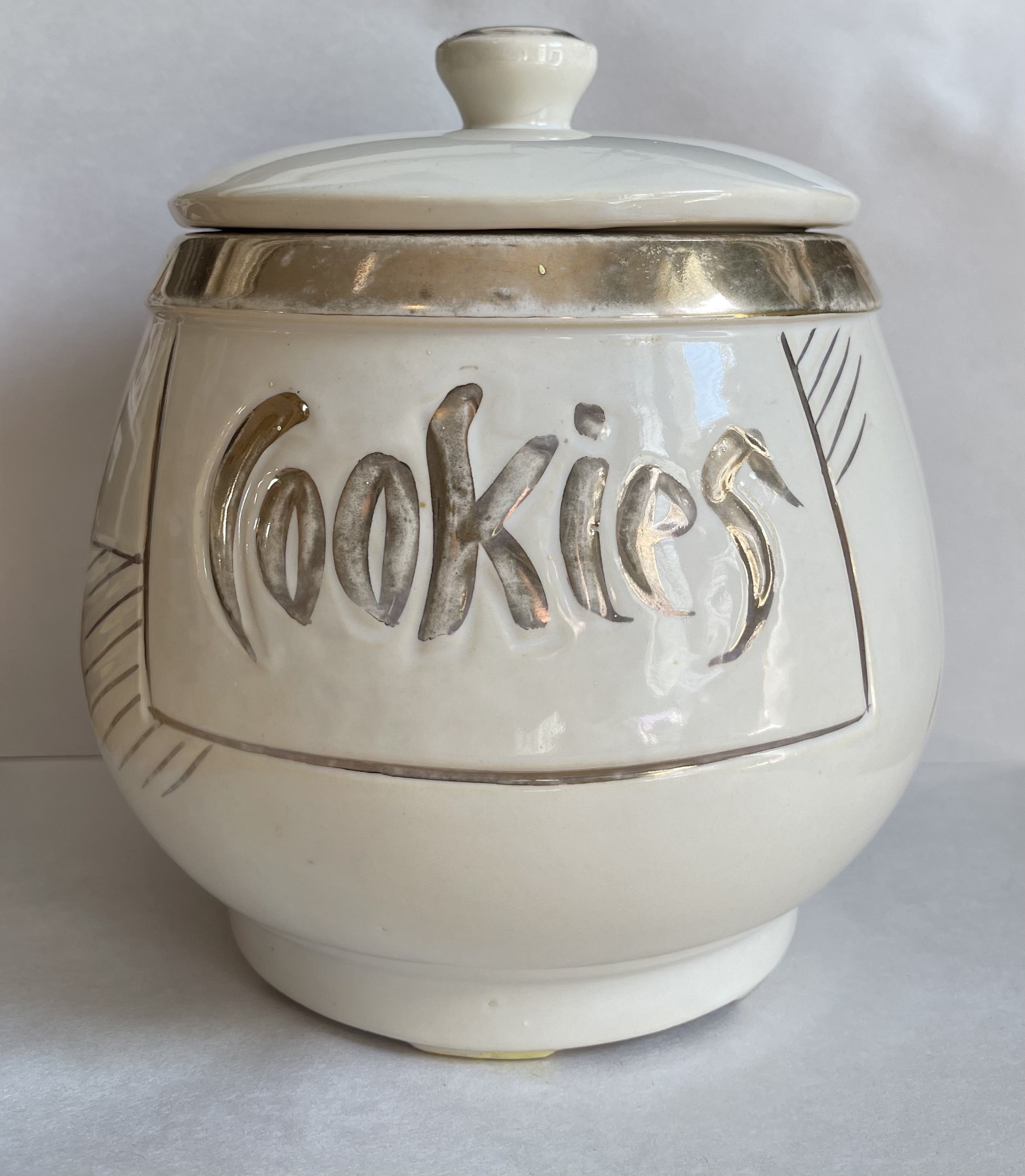 Vintage Mccoy Pottery cookies Cookie Jar Gold & Cream Retro Kitchen ...
