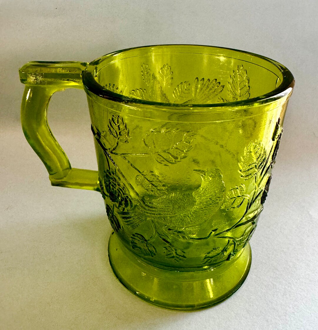 Vintage Brice Brother Mosser Glass Robin in Tree Green Glass Mug. - Etsy