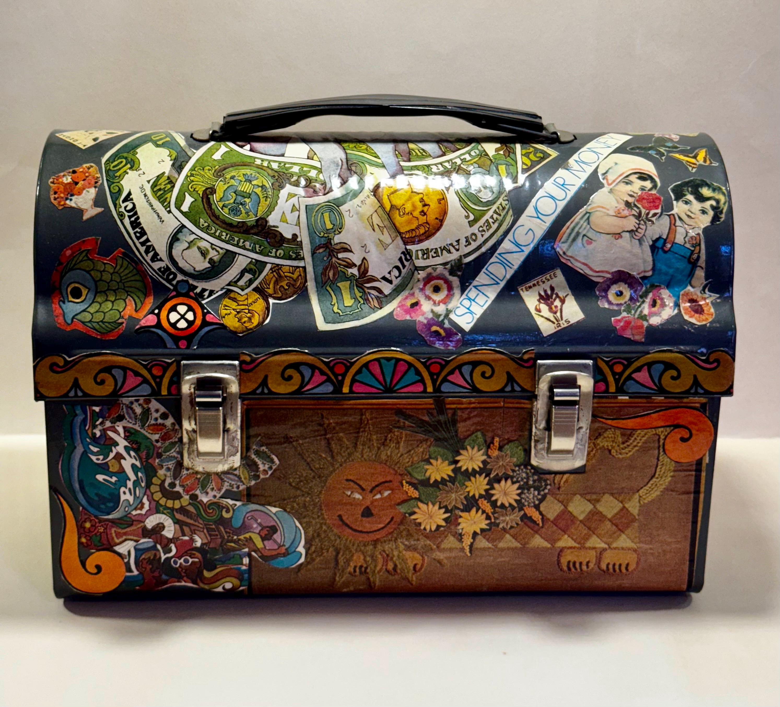 Vintage 1970s Funky Decoupaged Domed Metal Boho Lunch Box. - Etsy