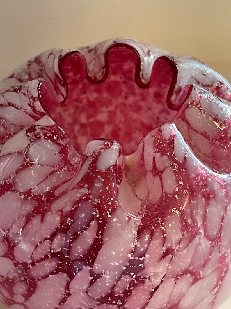 Vintage Rose Bowl Cranberry Spatter Ware Mica Fleck Spangle Glass - Etsy