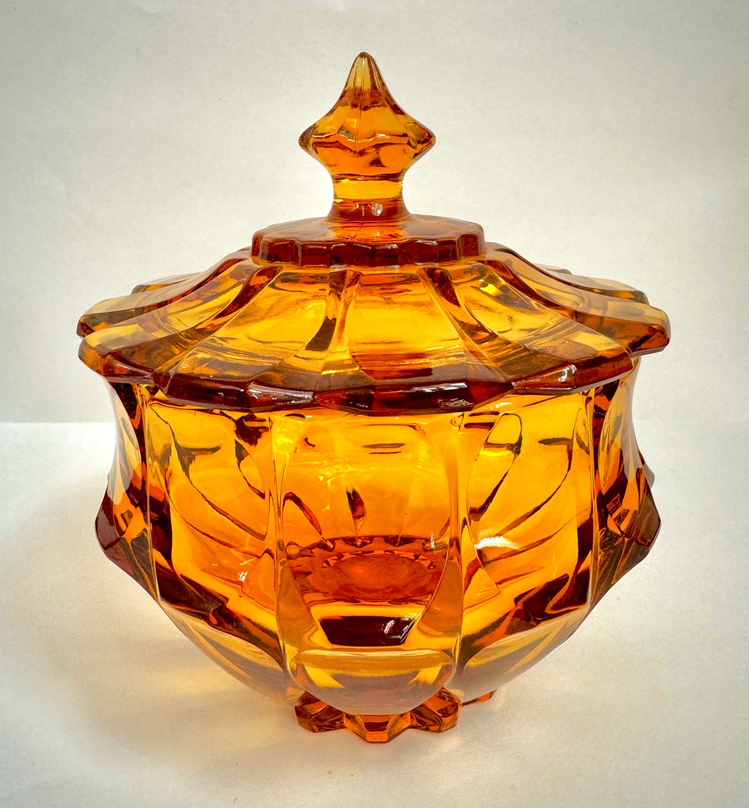 Vintage Fenton Amber Glass Valencia Lidded Candy Dish. - Etsy