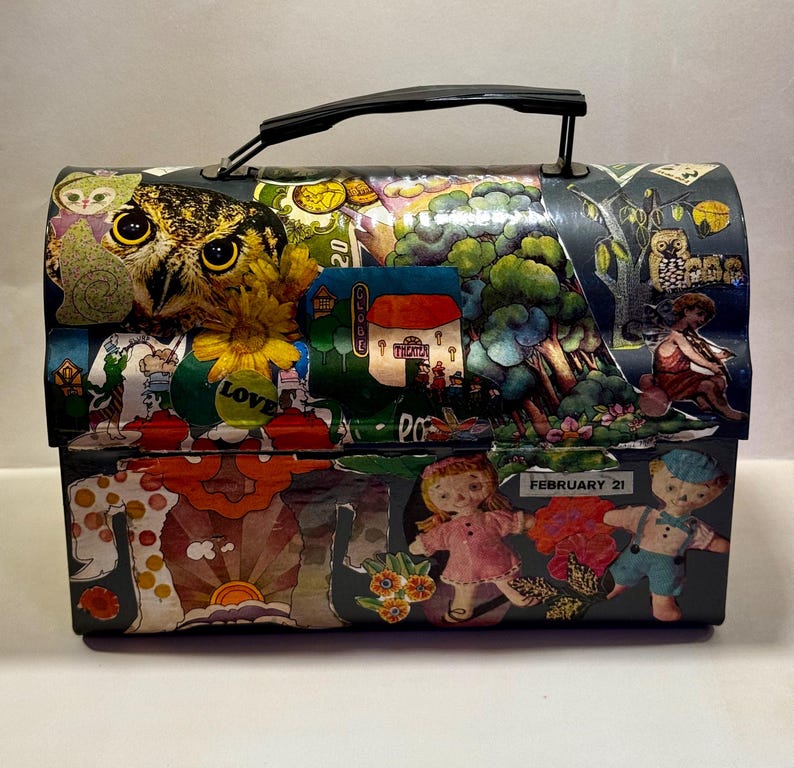 Vintage 1970s Funky Decoupaged Domed Metal Boho Lunch Box. - Etsy