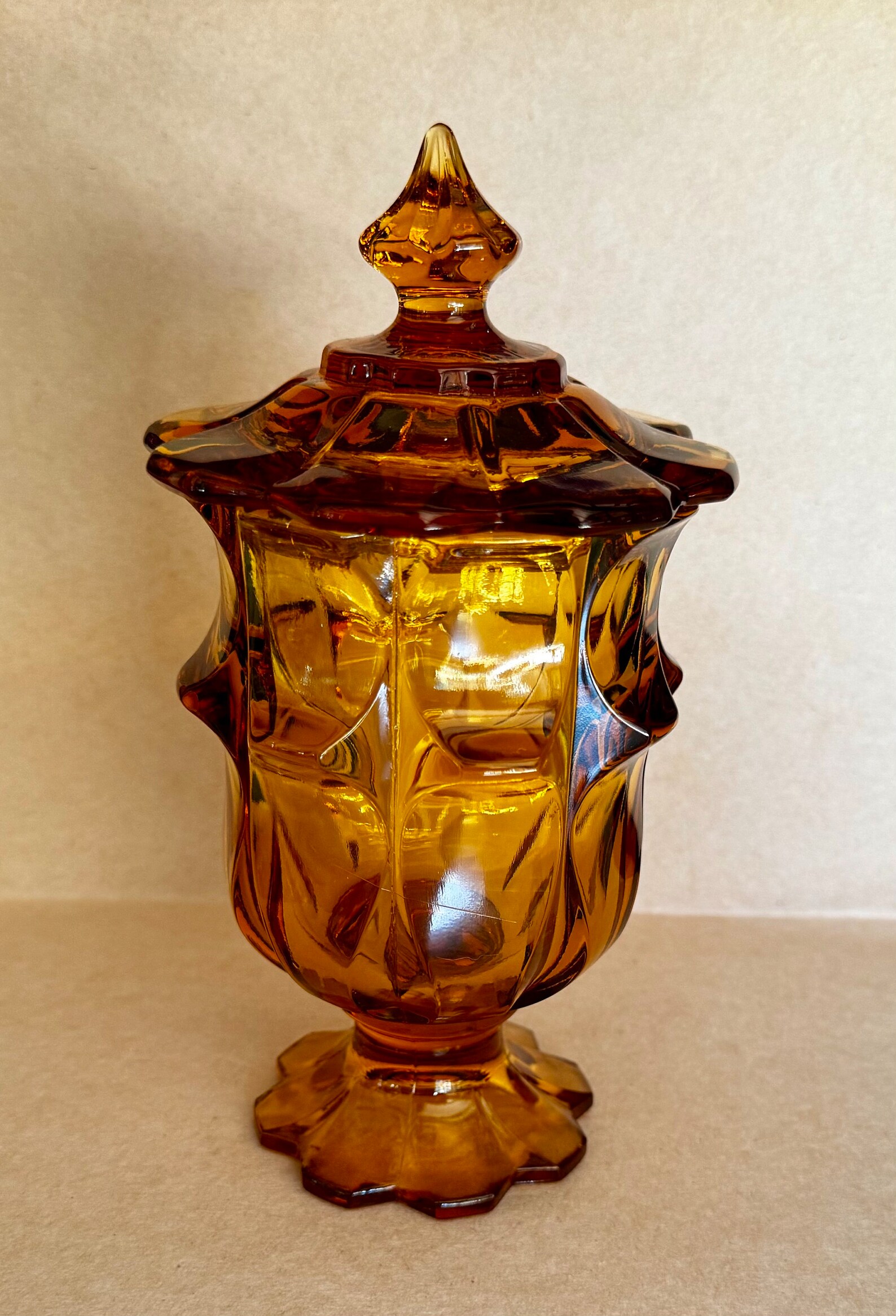Vintage Fenton Amber Glass Valencia Footed Pedestal Lidded Compote ...