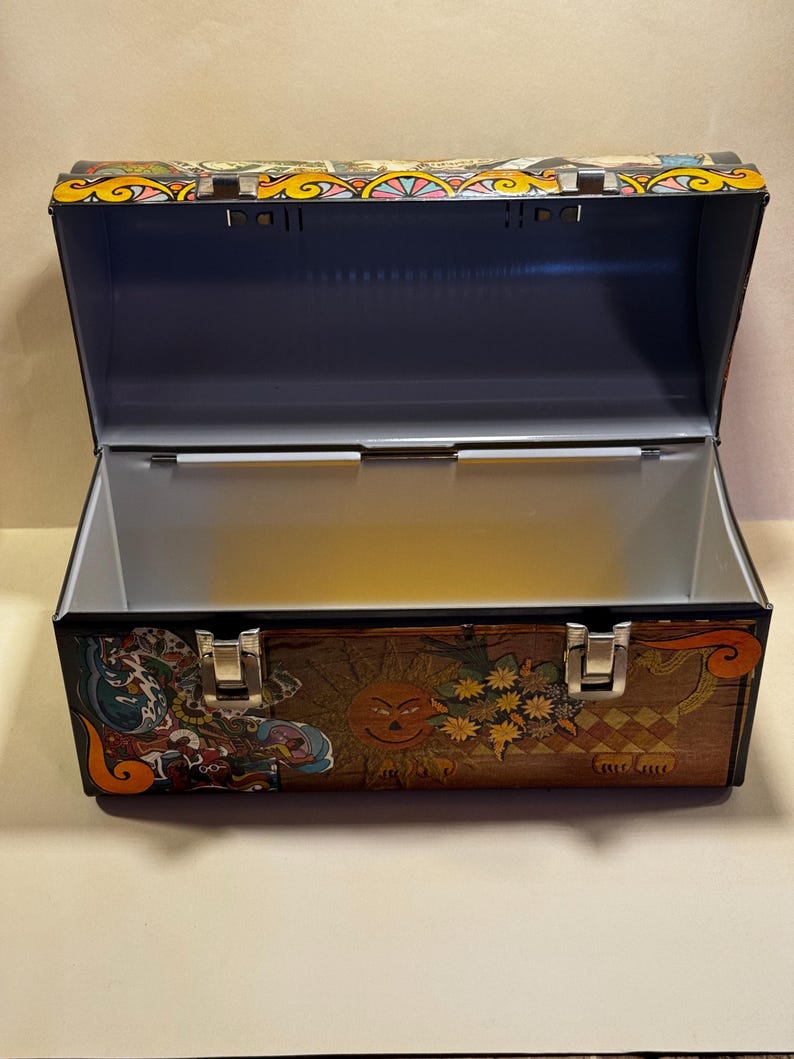 Vintage 1970s Funky Decoupaged Domed Metal Boho Lunch Box. - Etsy