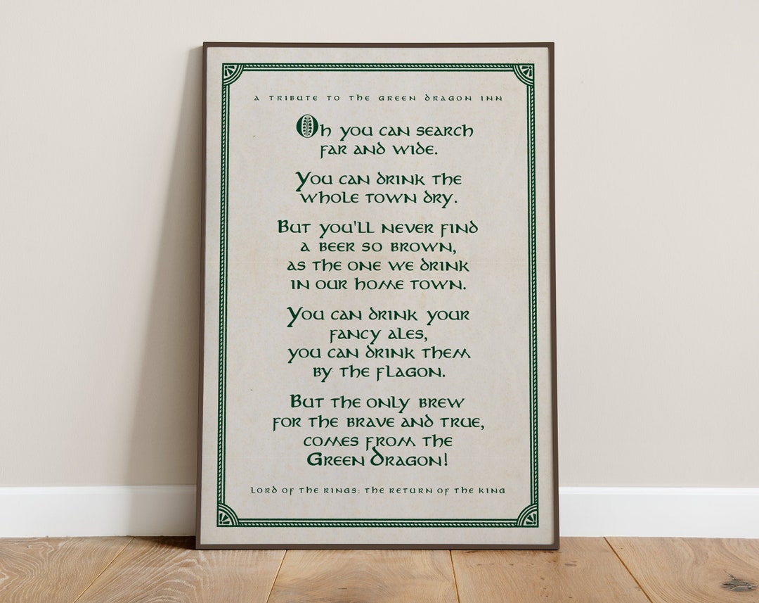 The Green Dragon Tolkien Poster Digital Download - Etsy