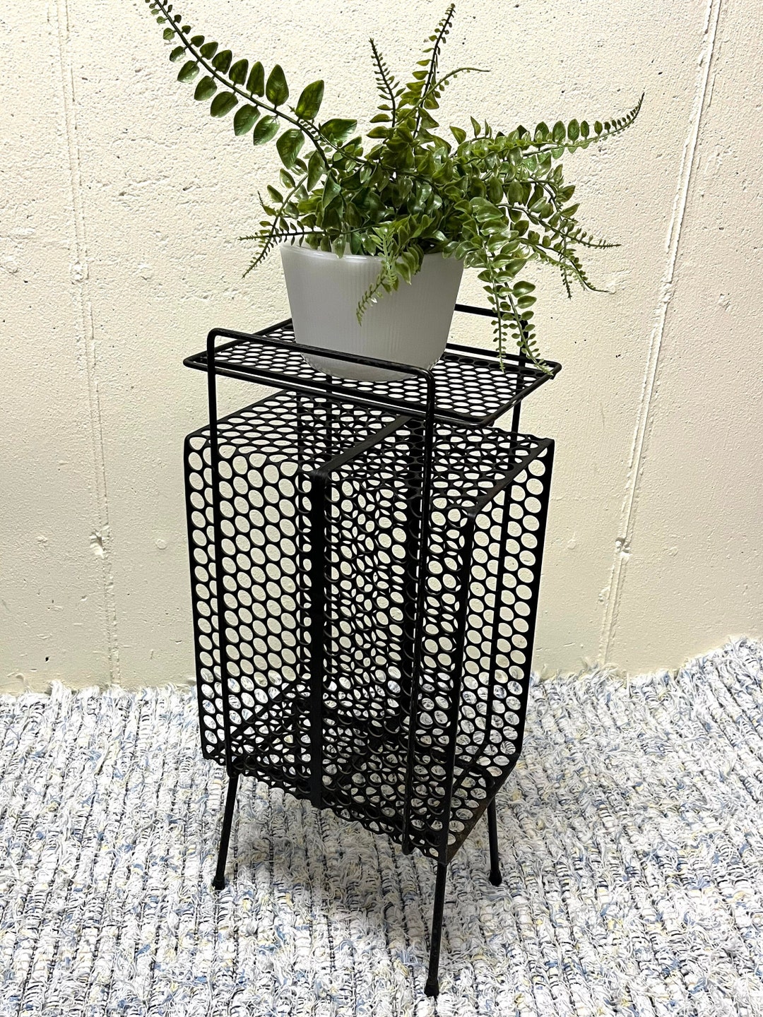 Sweet MCM Perforated Metal Side Table/phone Stand From 1960s - Etsy