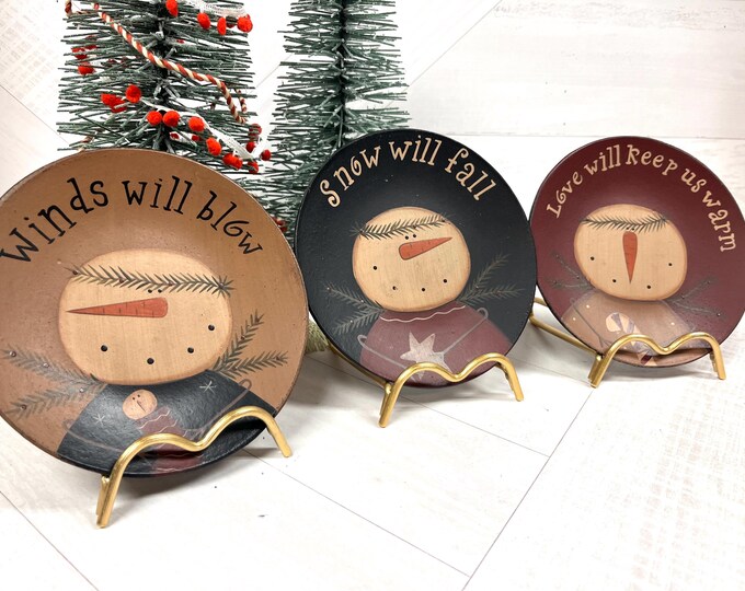 Set of Three Barbara Lloyd Decorative Snowman Plates - Etsy