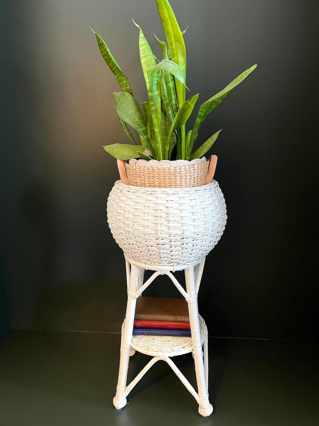 Vintage White Wicker Plant Stand - Etsy