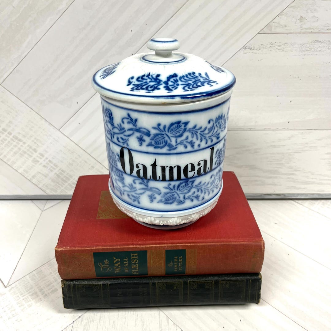 Antique Flow Blue and White Blue Onion Design Oatmeal Canister - Etsy