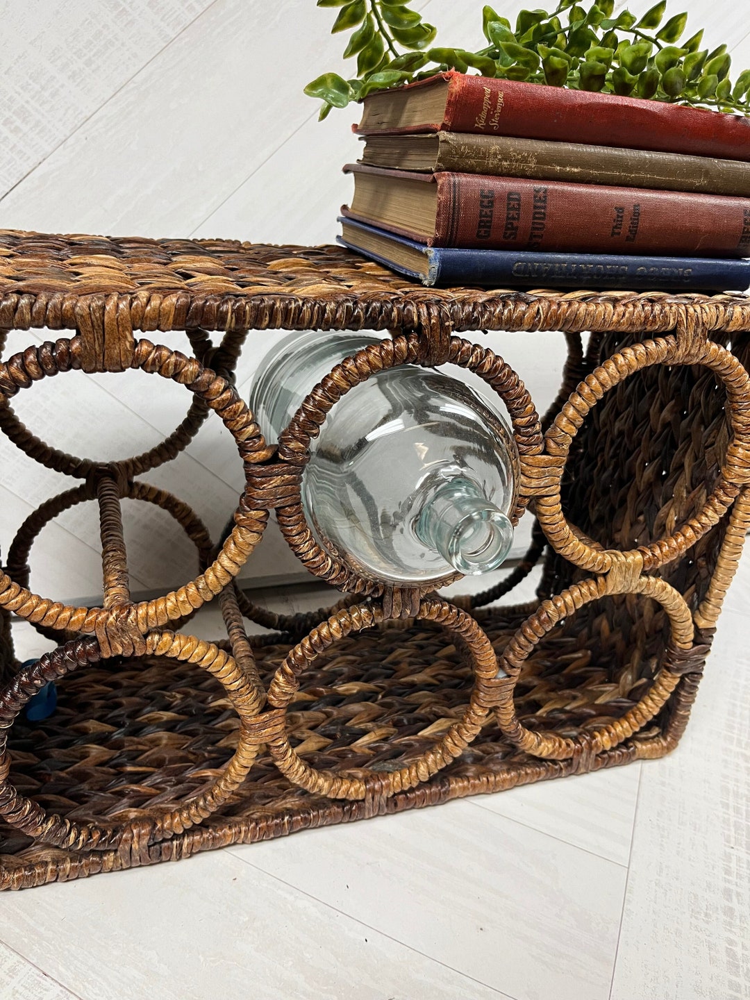 Boho Heavy Wicker and Rattan Wine Rack - Etsy