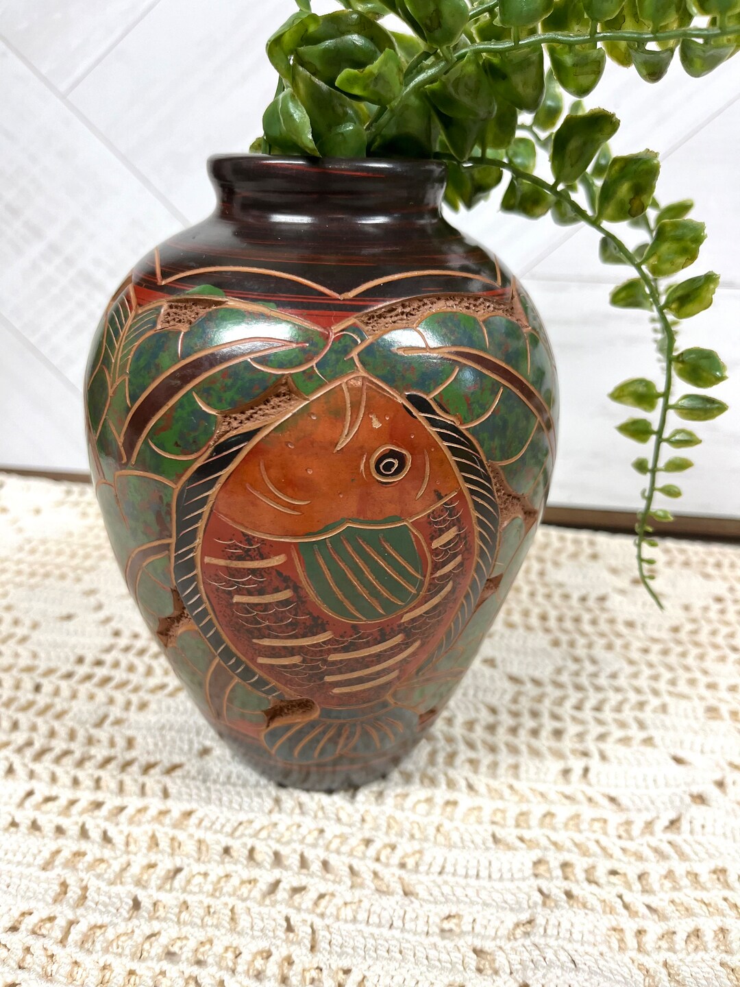 Costa Rican Hand-carved Vase Sea Turtle/fish - Etsy