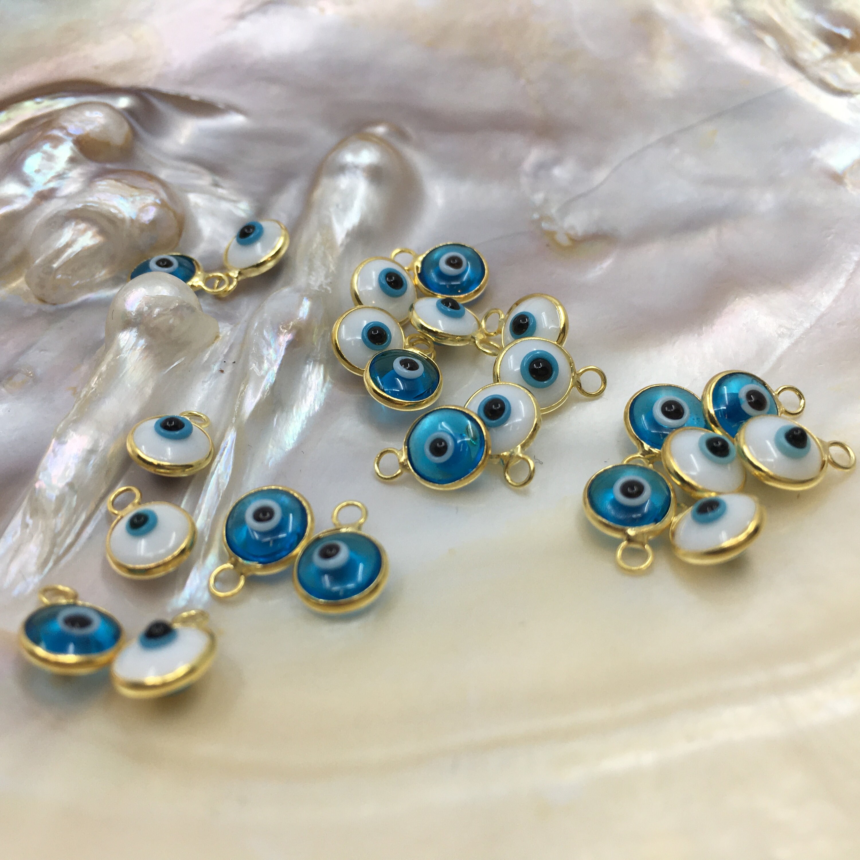 Evil Eye Charms, Gold Blue and White Evil Eye Charm, 18k Gold Plated ...