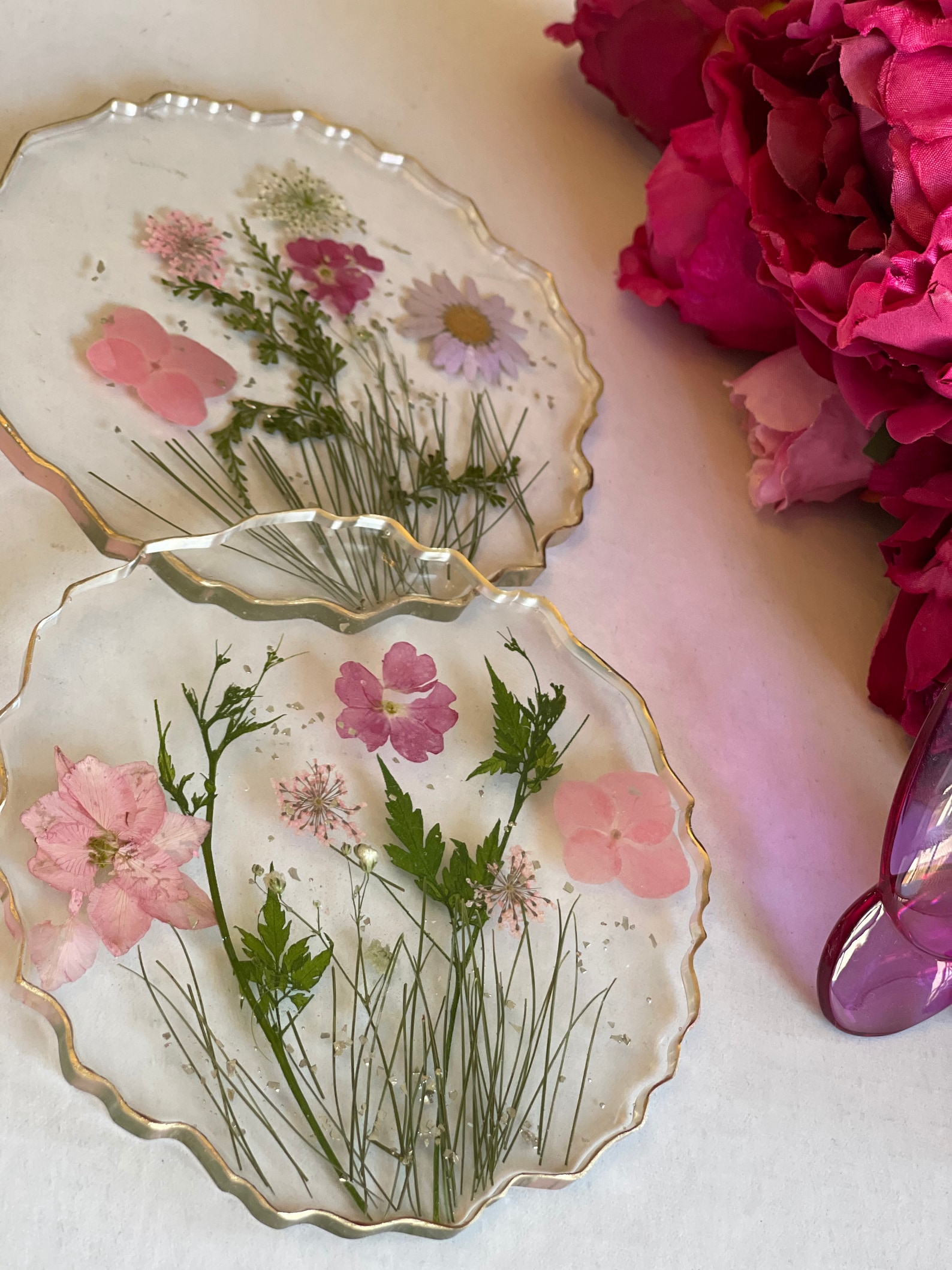 Coasters With Real Dried Flowers, Gift , Home Décor , Flower Coaster ...