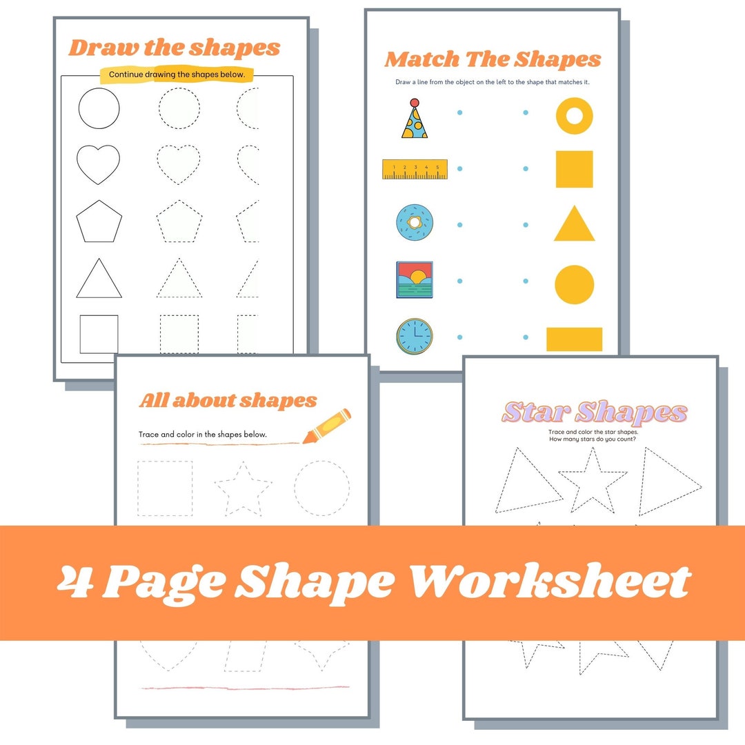 Learn Shapes - 4 Page Shape Worksheet - Educational Worksheet ...