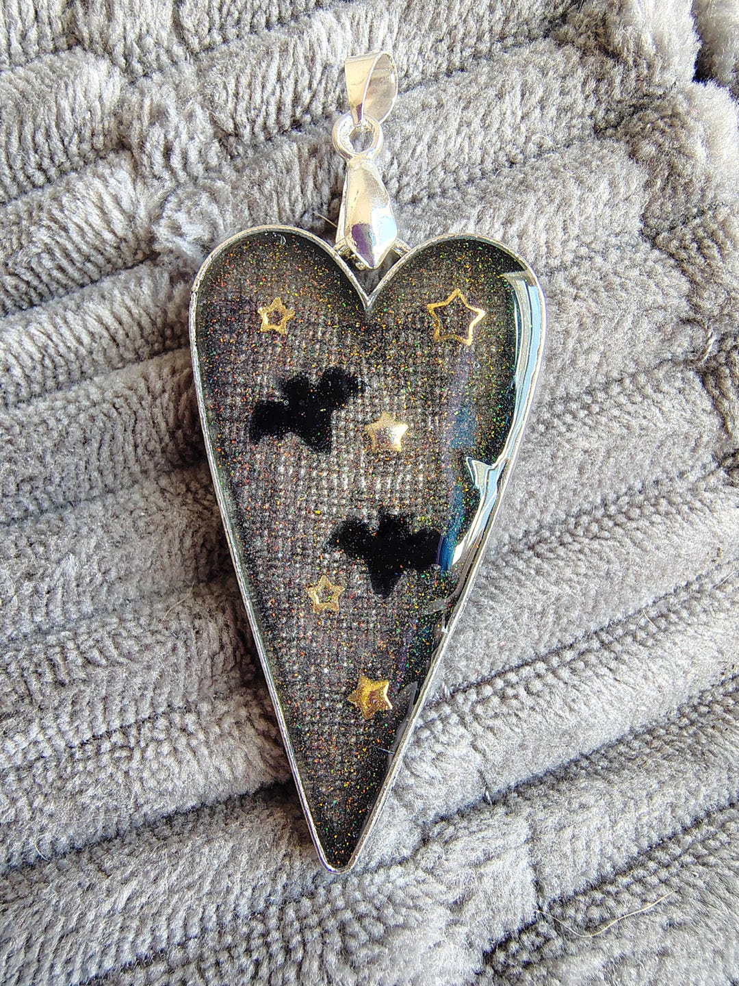Opal Dust Glittered Bat Heart Pendant Necklace - Etsy