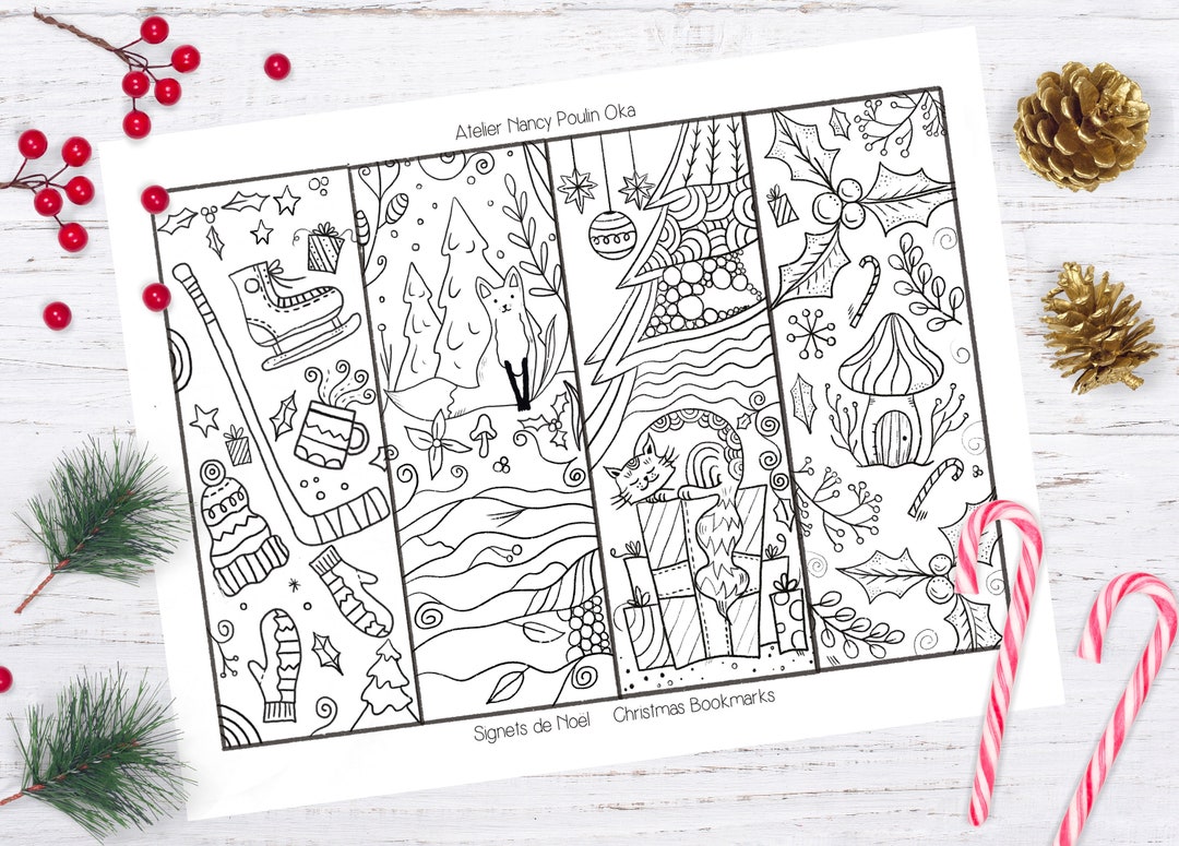 Winter Christmas Bookmarks for Coloring Kids Adults Activity Holiday - Etsy