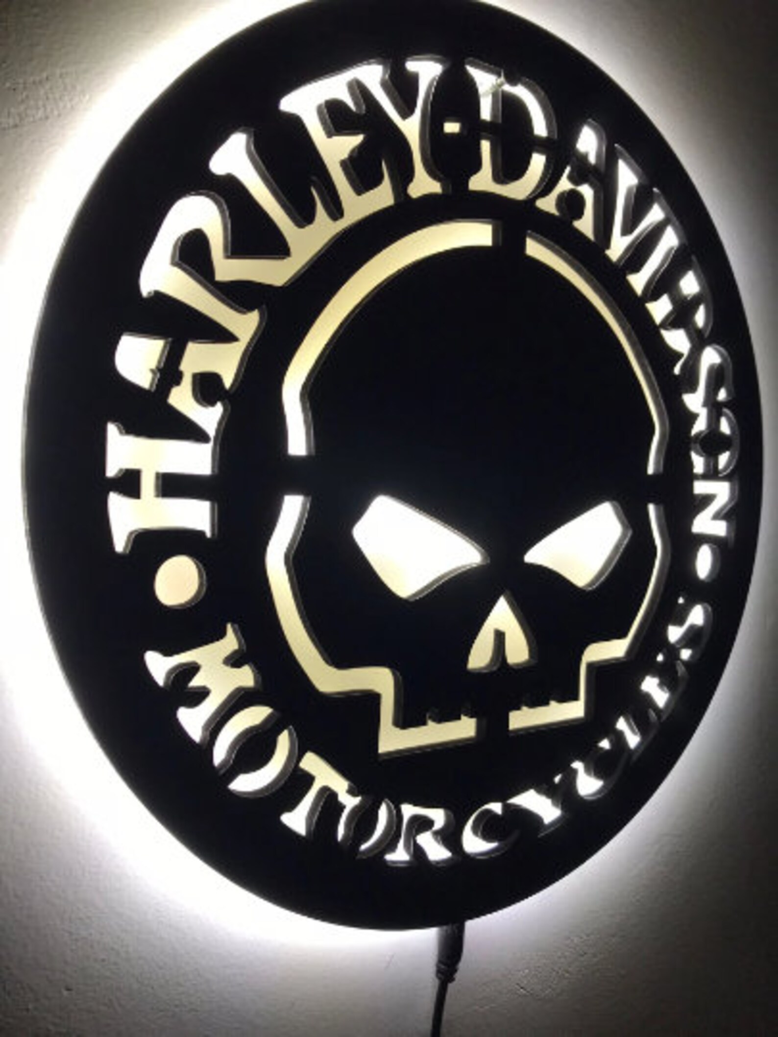 Harley Davidson Skull Wall Artlighted Harley Davidson Etsy