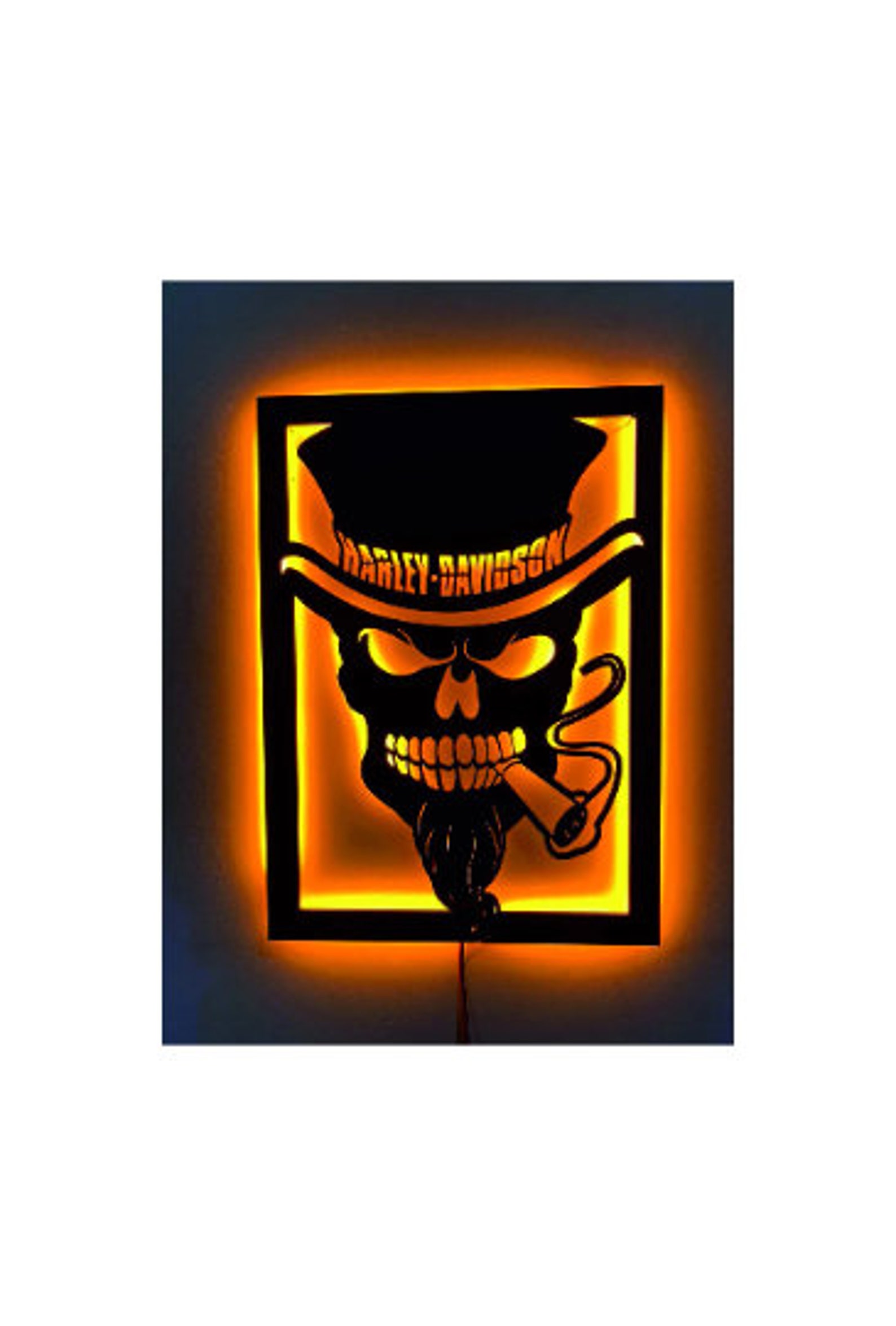 Harley Davidson Wall Artlighted Harley Davidson Skullbirhday Etsy