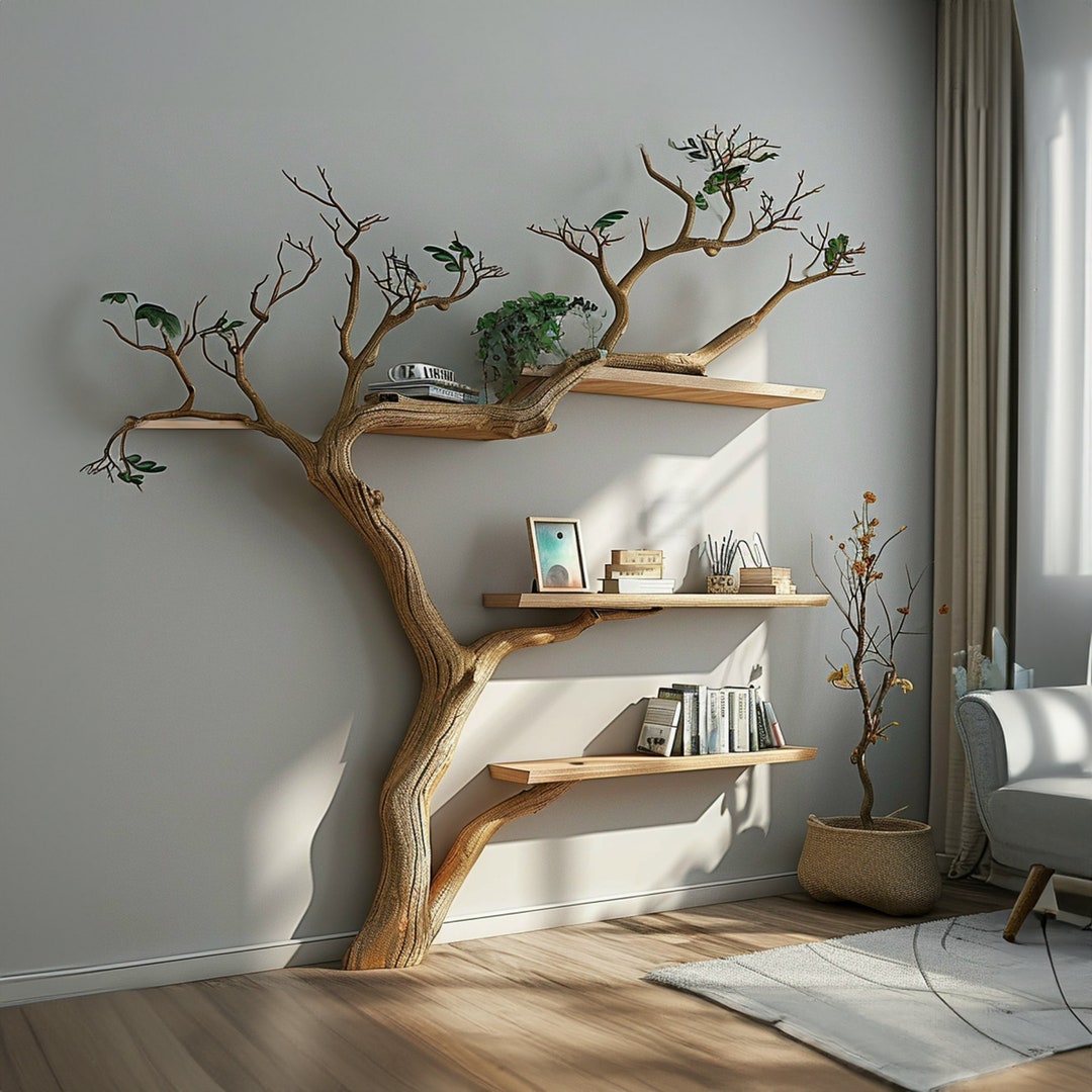Tree Branch Bookshelf Decorations Wall Mount Bookshelf Montessori ...