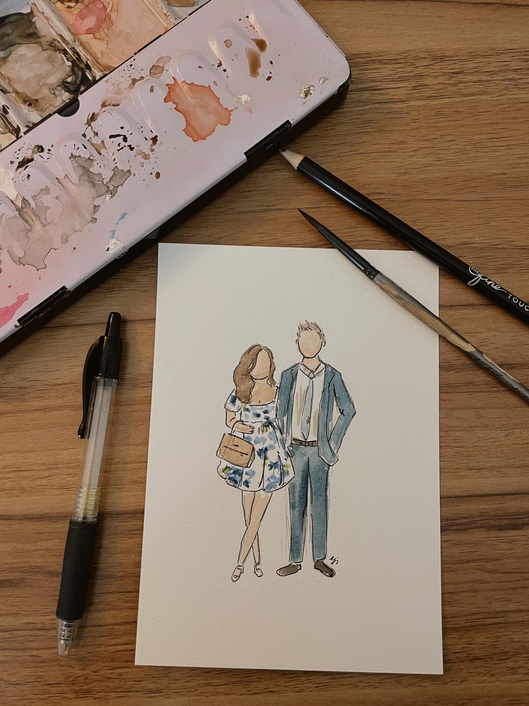 Faceless Watercolor Portrait Paintings, Couple Portraits, Family ...