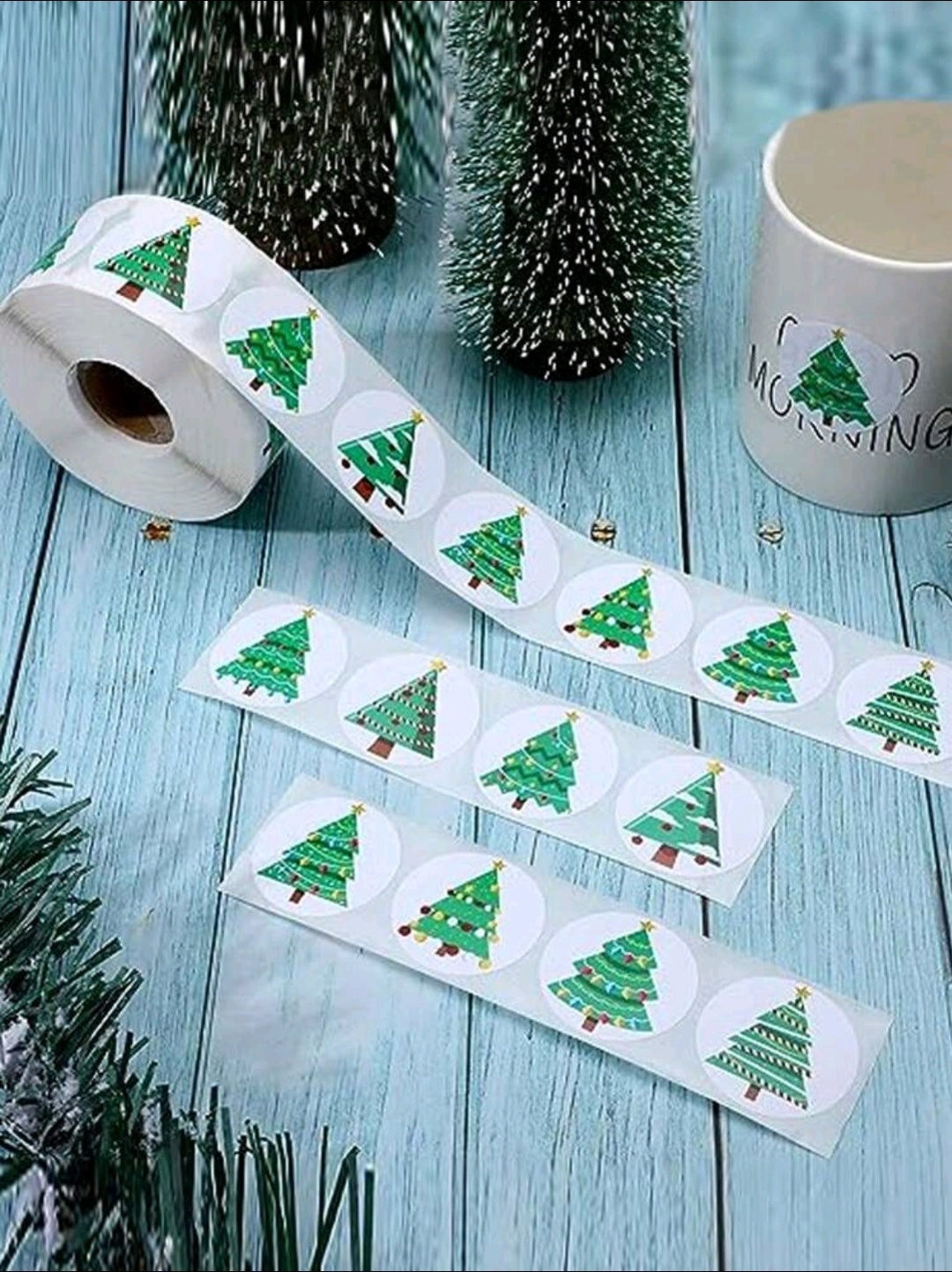 1inch Christmas Tree Stickers Wrapping Decor DIY Decorative Stickers ...