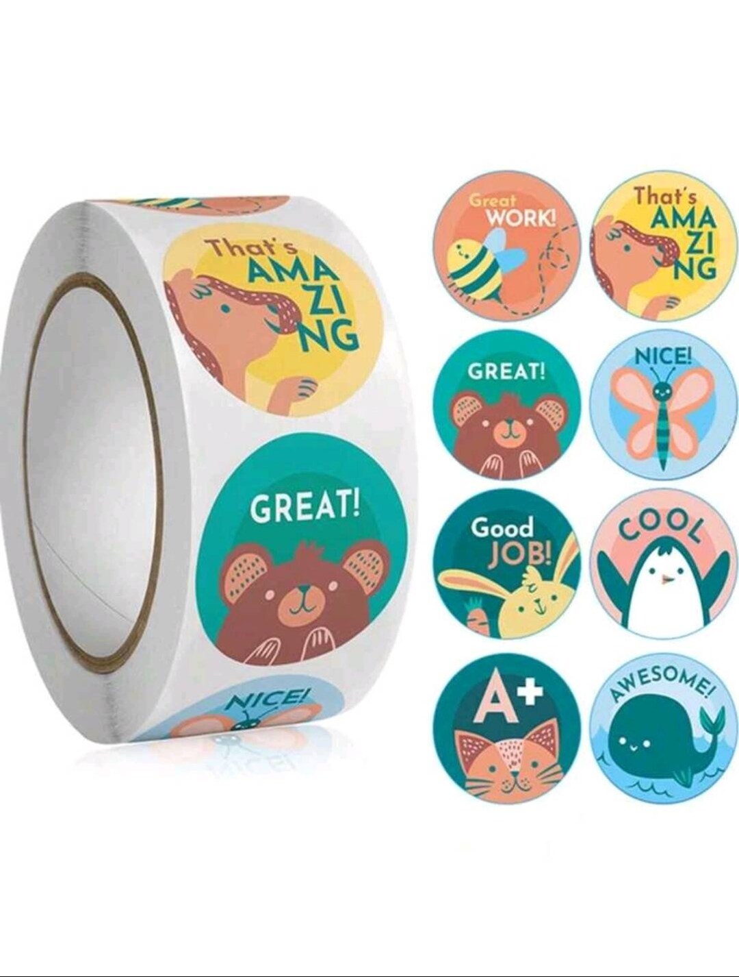 Cartoon Animals Reward Stickers Label Motivational Tags Message Gift ...