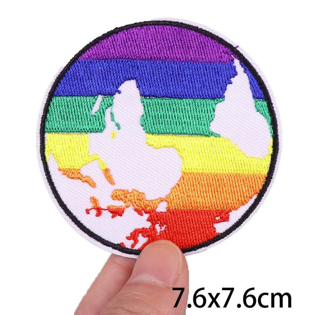 Earth Embroidery Design Iron on Patch Decorative Badge Rainbow ...