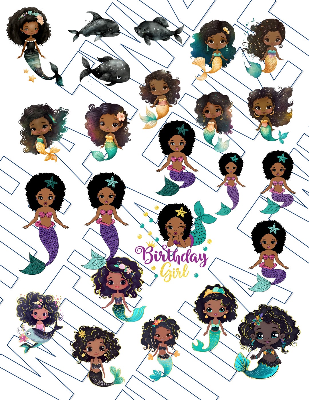 Mermaid Bundle Svg, Afro Girls Svg, Black Mermaid Svg, Ocean Girl ...